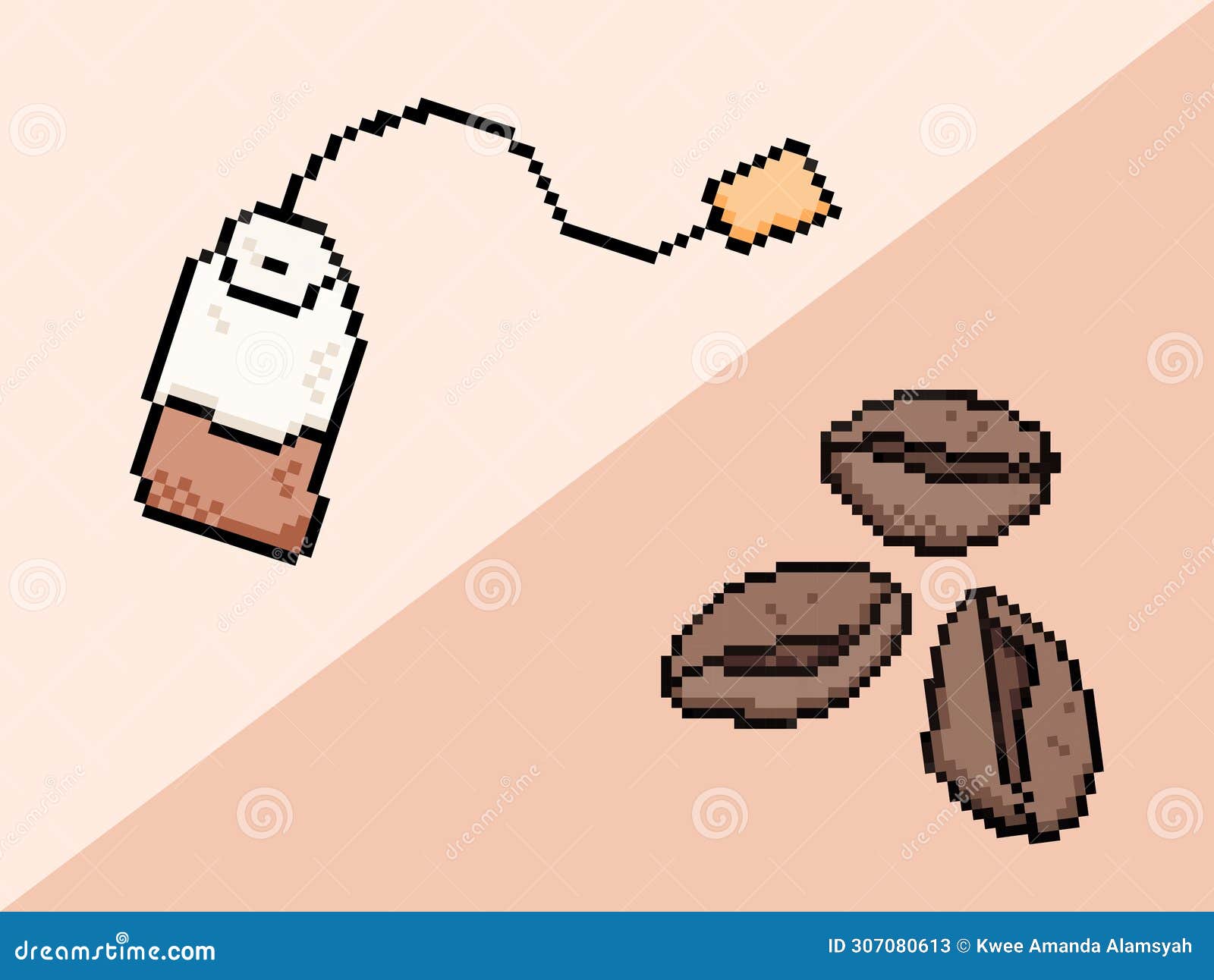 Tea Bag and Coffee Beans Pixel Art Vector Drawing Stock Vector ...