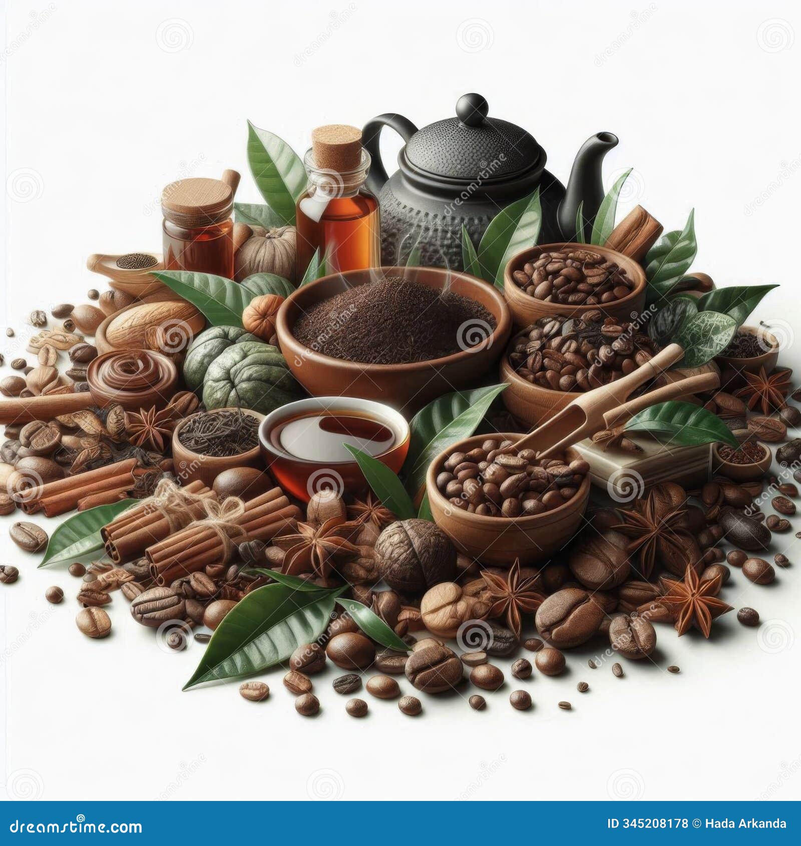 Coffee Beans and Tea Leaves Isolated on a White Background Stock Photo ...