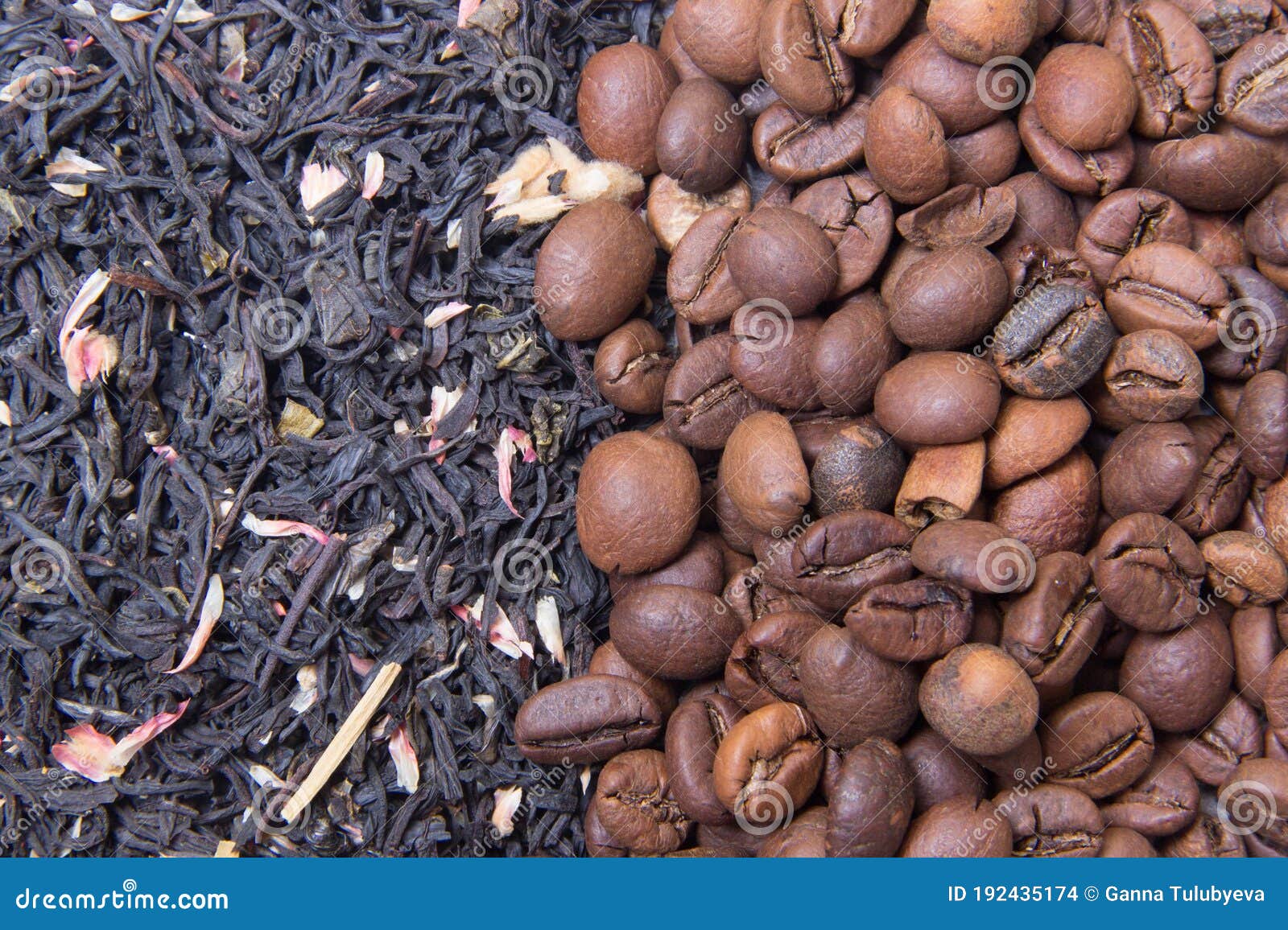 Coffee Beans and Tea in Leaves on the Same Photo Stock Photo - Image of ...