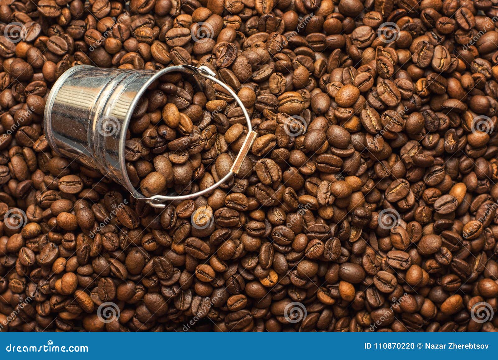 Coffee Beans Texture with a Small Decorative Bucket Stock Photo - Image ...