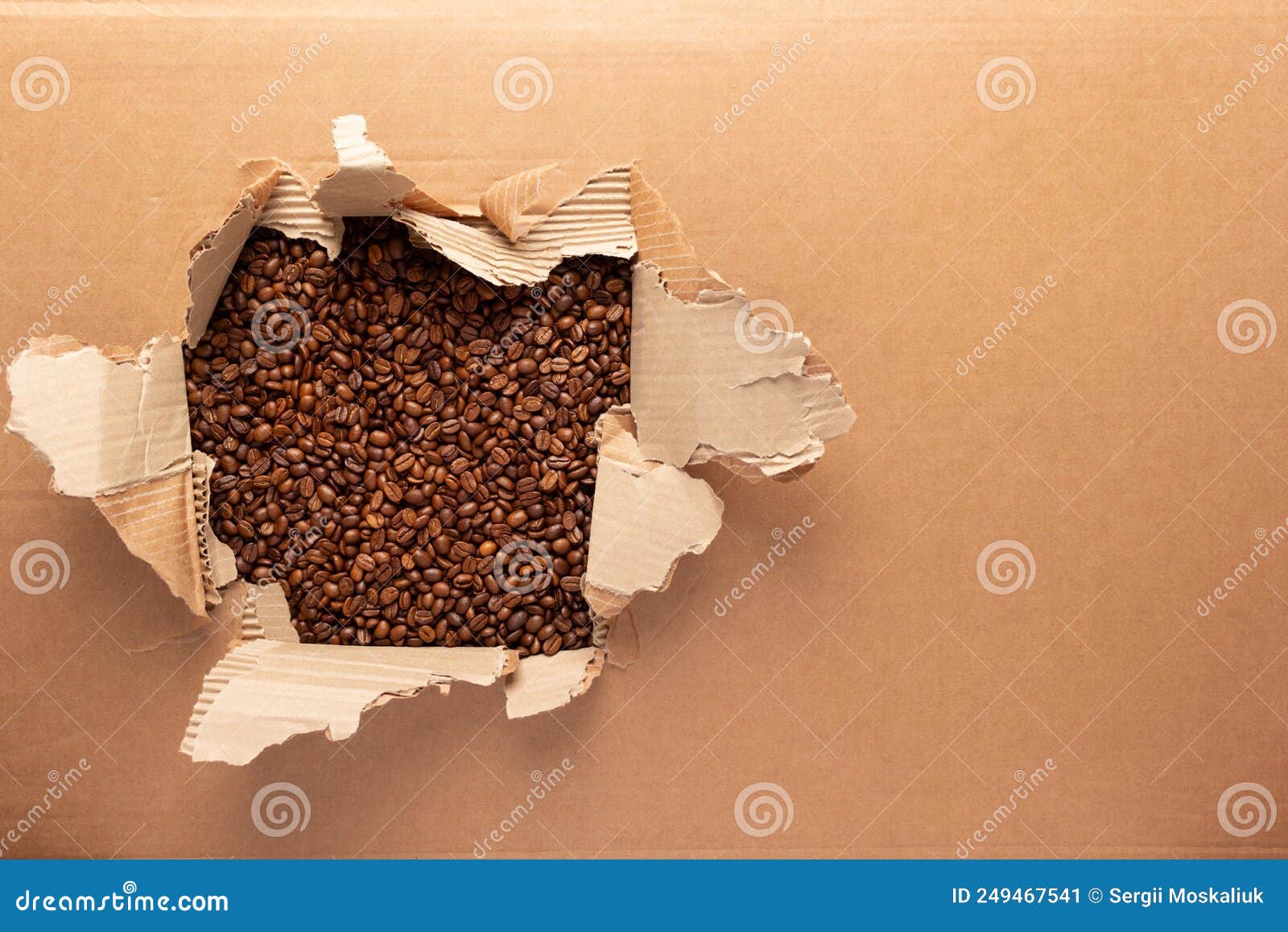 Coffee Beans in Torn Cardboard Paper. Coffee Bean Backround Stock Image ...
