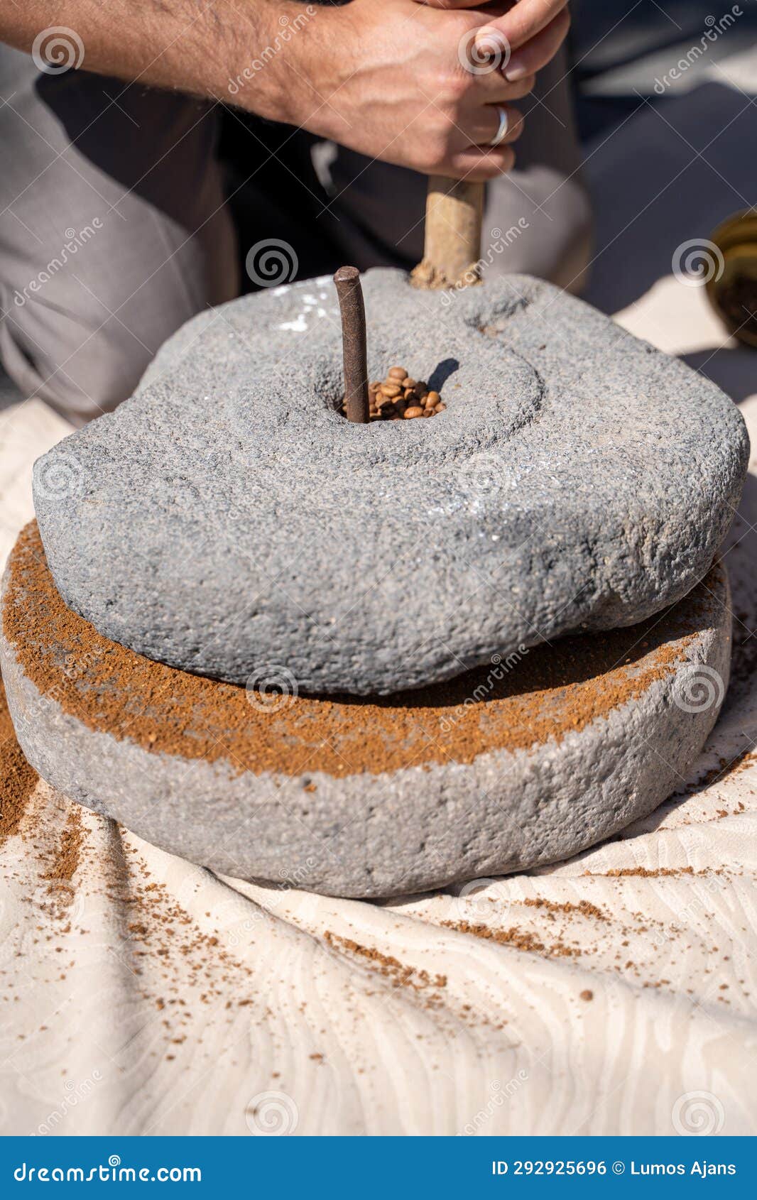 Coffee Beans in a Traditional Stone Mill Stock Photo - Image of heap ...