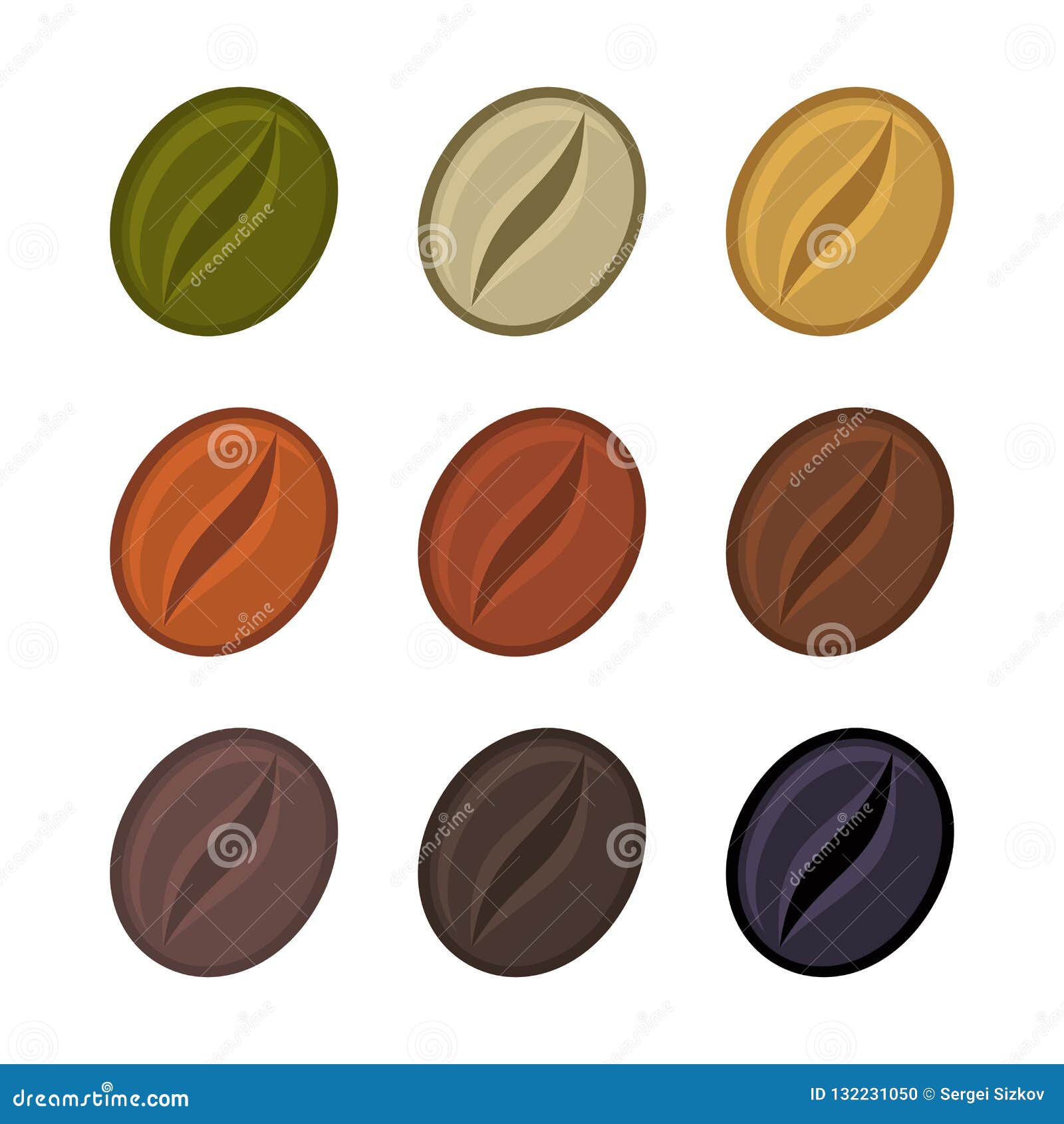 Coffee Beans Various Stages of Roasting Set. Vector Stock Vector ...