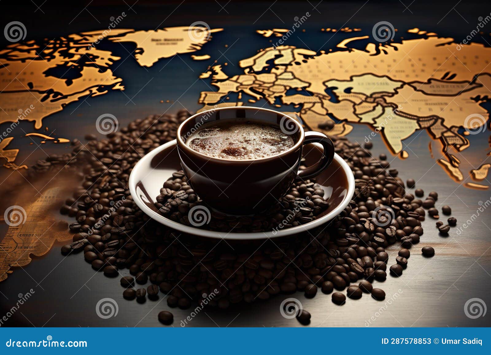 Coffee Beans World Map Illustration Represents International Day of Coffee Stock Illustration ...