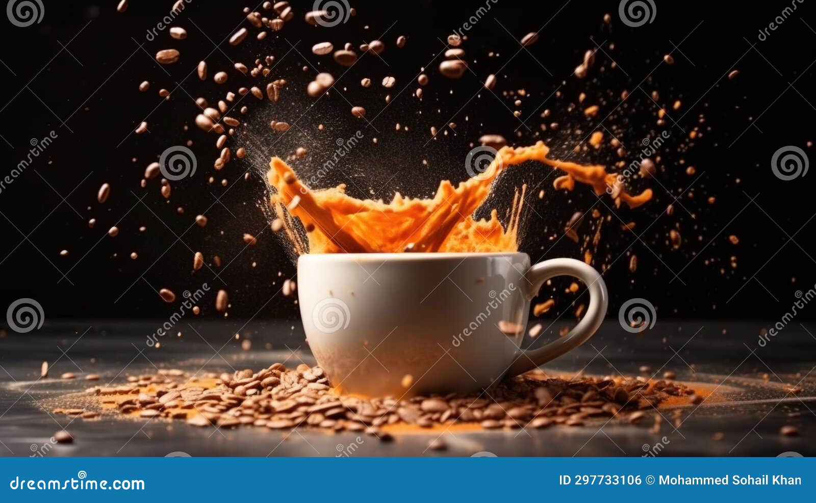 Coffee Beens Exploding Over Cappuccino Cup Background Selective Focus ...