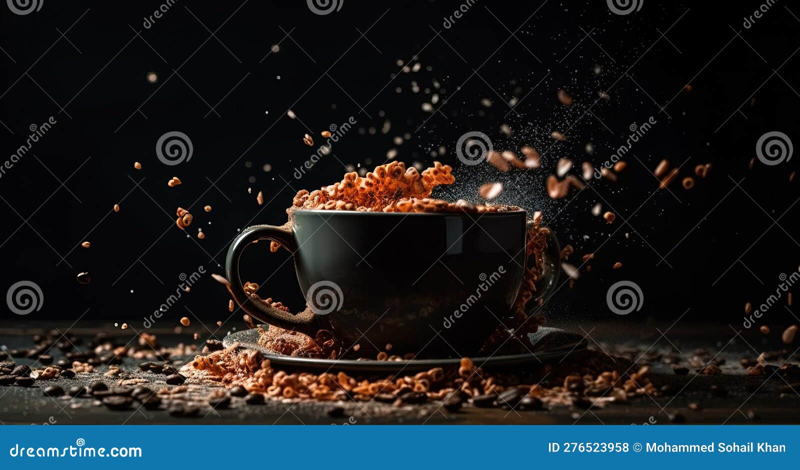 Coffee Beens Exploding Over Cappuccino Cup on Foody Themed Background ...