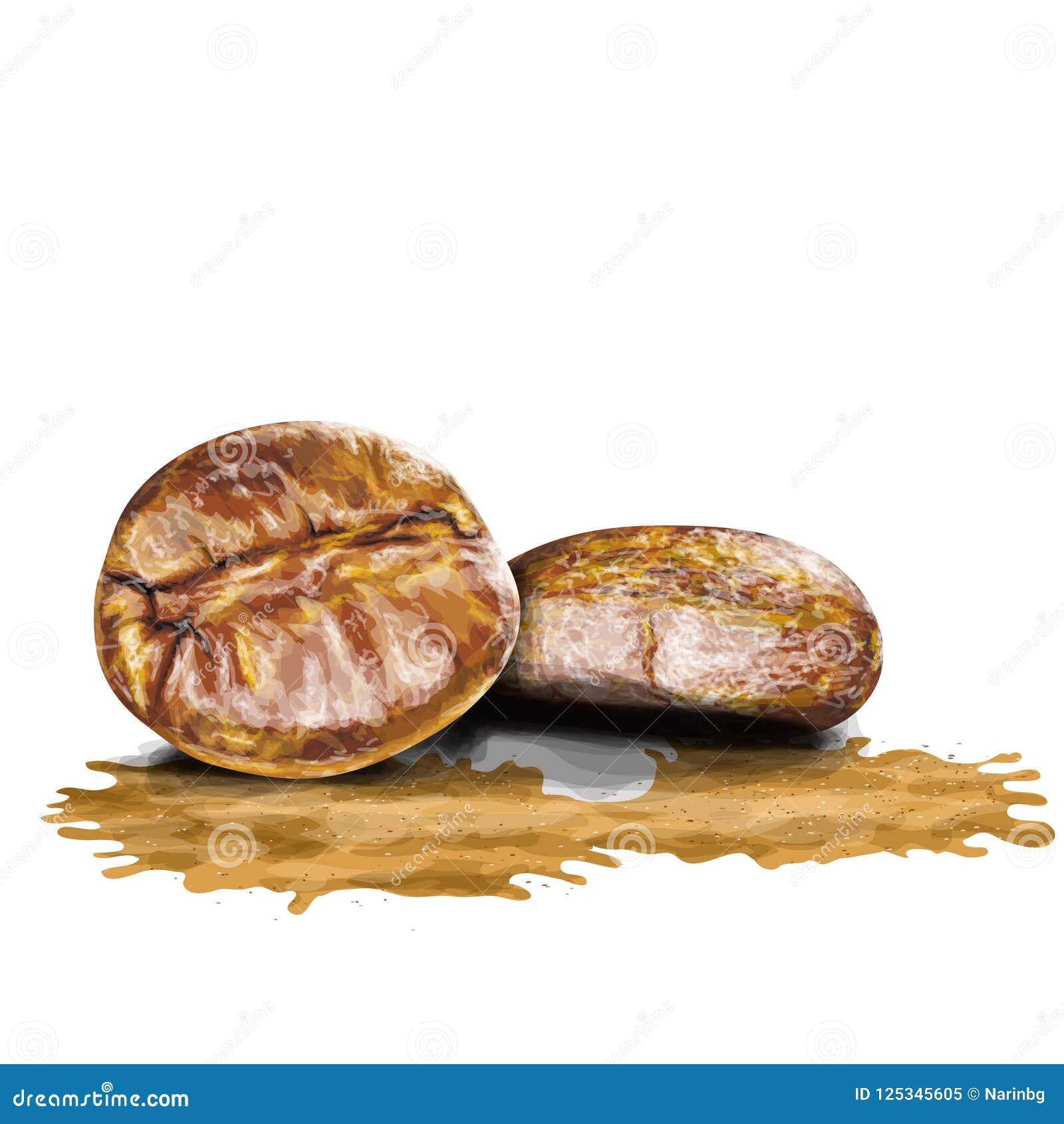 Coffee Beens and Splash Drawing in Watercolor Art. Stock Vector ...