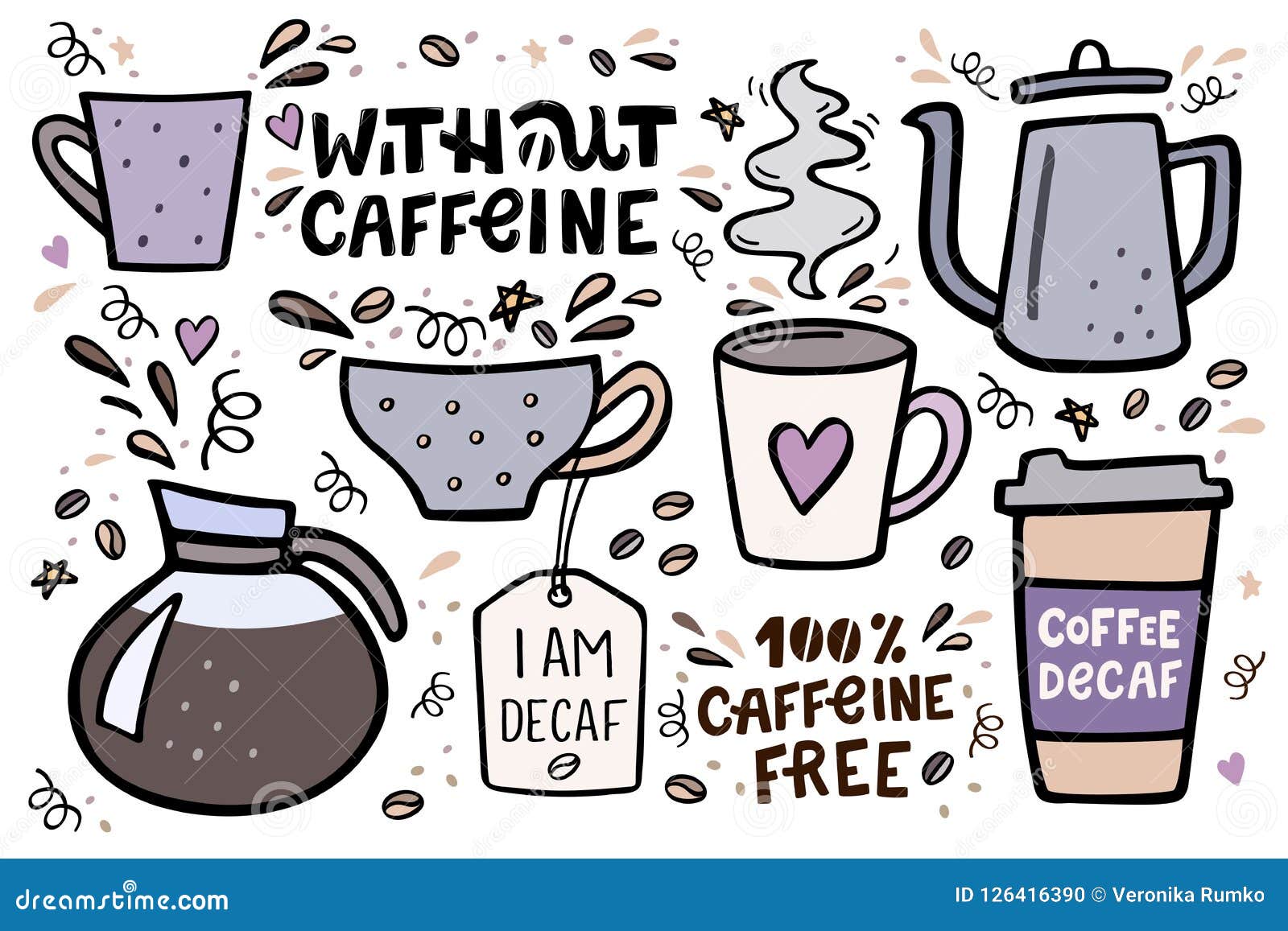 Coffee Big Set Vector Handdrawn Illustration with Handlettering ...