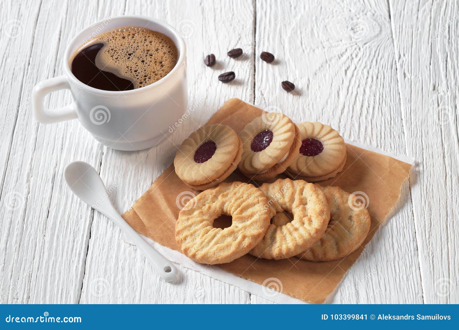 Coffee and biscuits stock image. Image of paper, table - 103399841