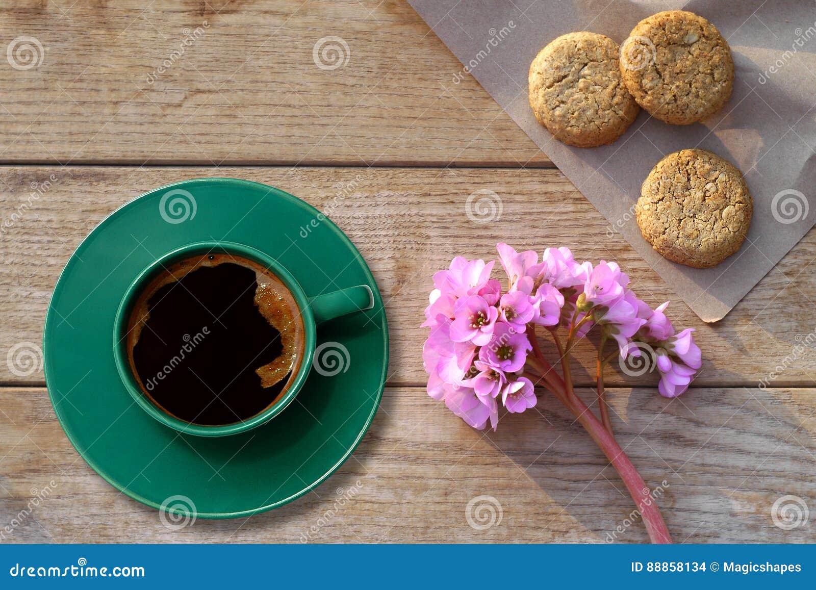 Coffee and Biscuits in Spring-top View Stock Photo - Image of flavor ...