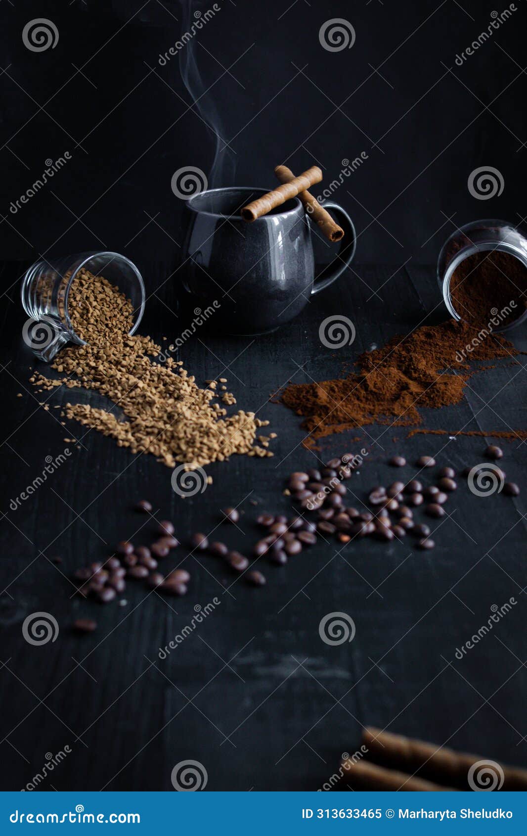 Morning, Coffee. on a Black Background. Different Types of Coffee Stock ...