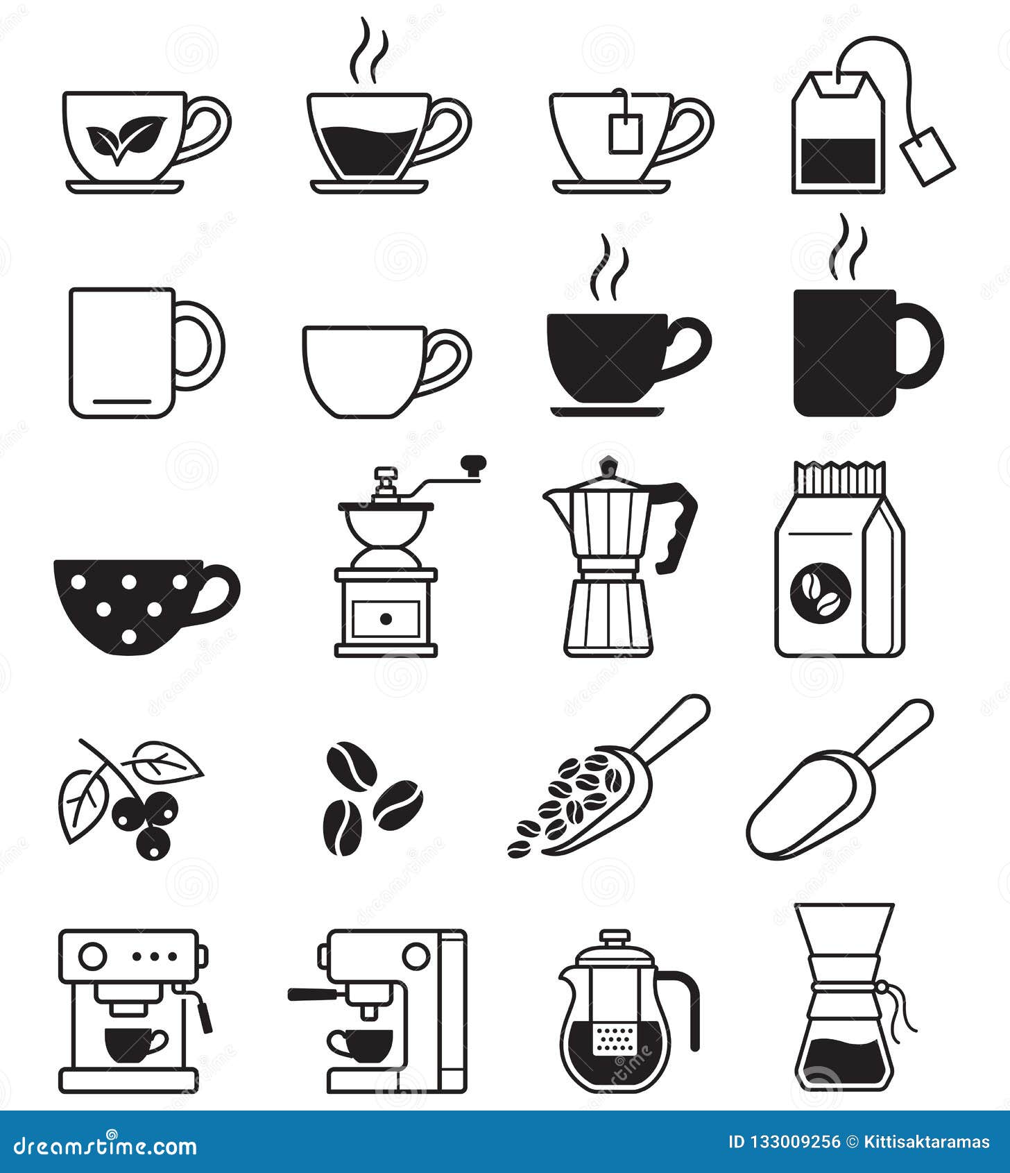 Coffee Black Icons. Vector Illustrations Stock Vector - Illustration of ...