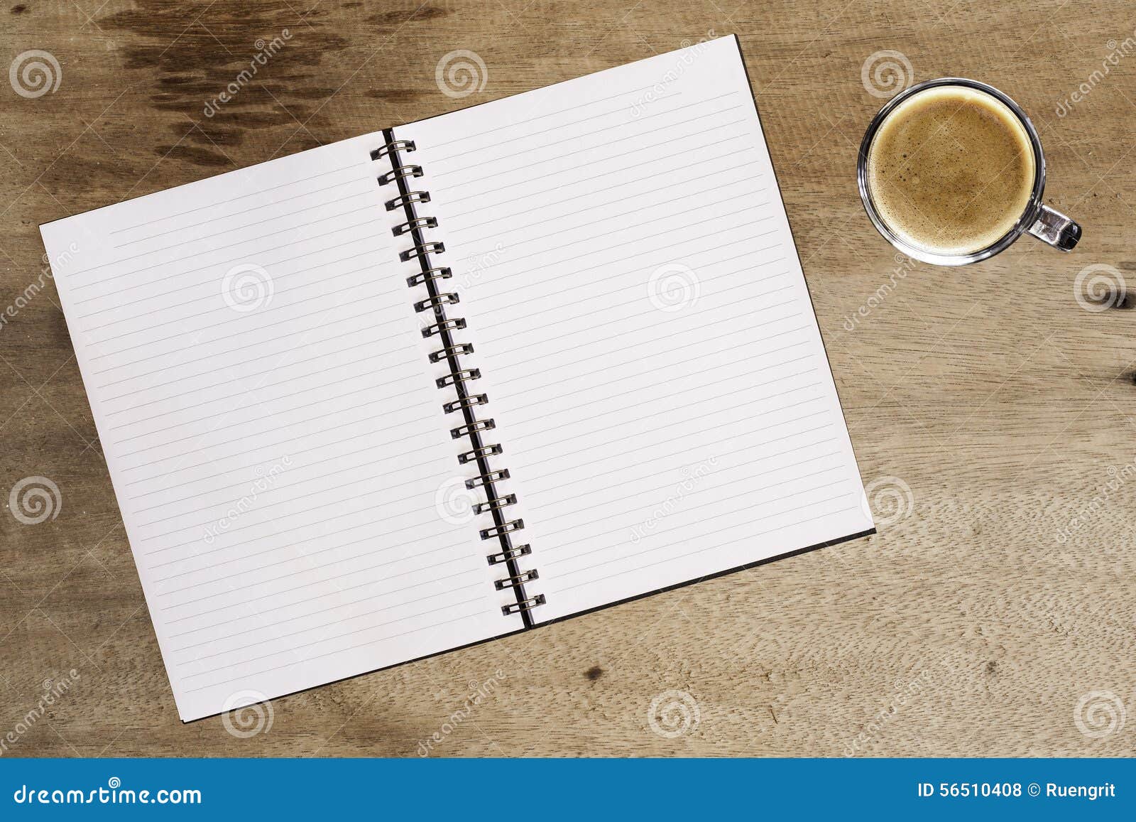 Coffee and Blank Notebook on Wooden Table. Stock Photo - Image of ...