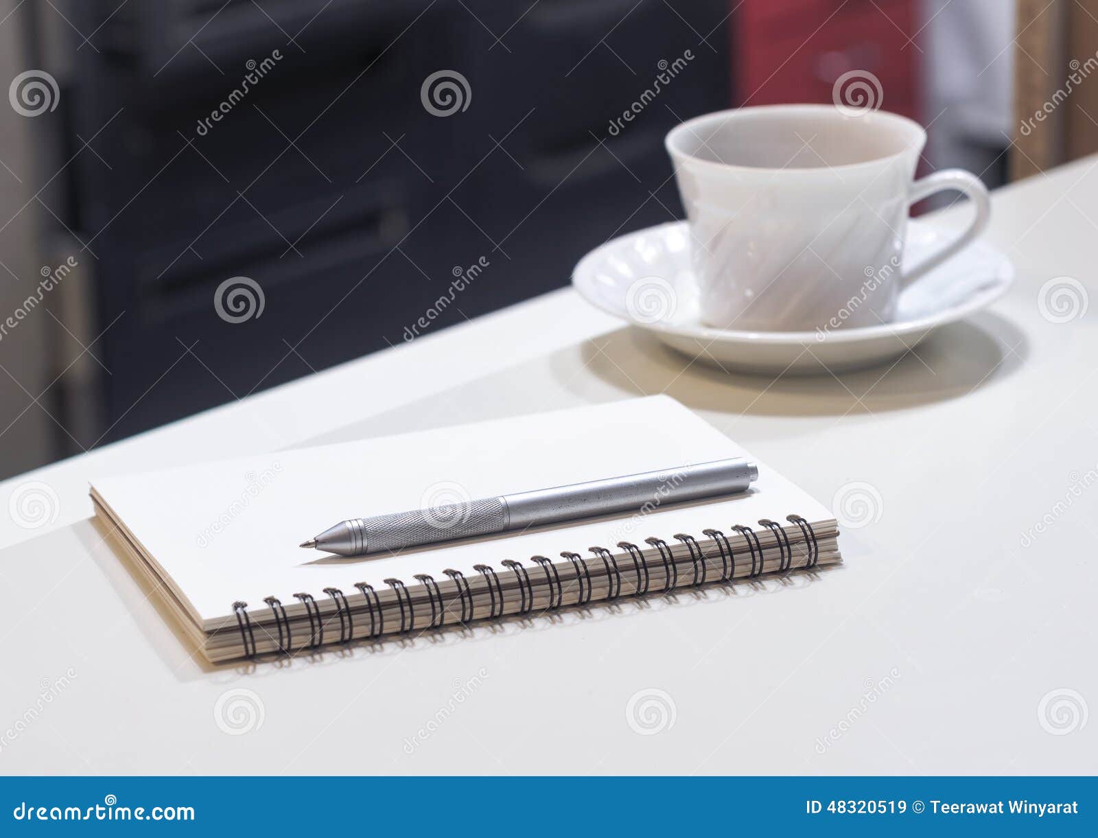 Coffee with Book and Pen on Working Table Interior Stock Image - Image ...