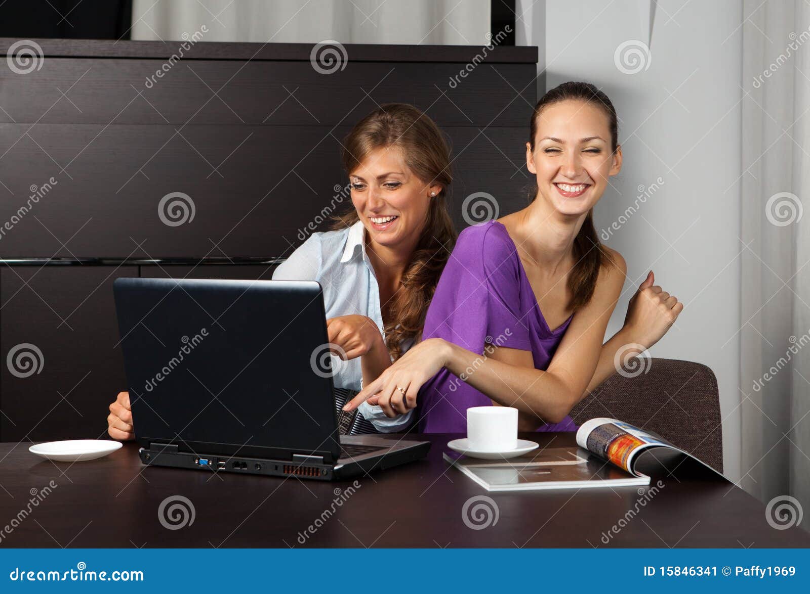 Coffee break stock image. Image of laugh, toothy, brunette - 15846341