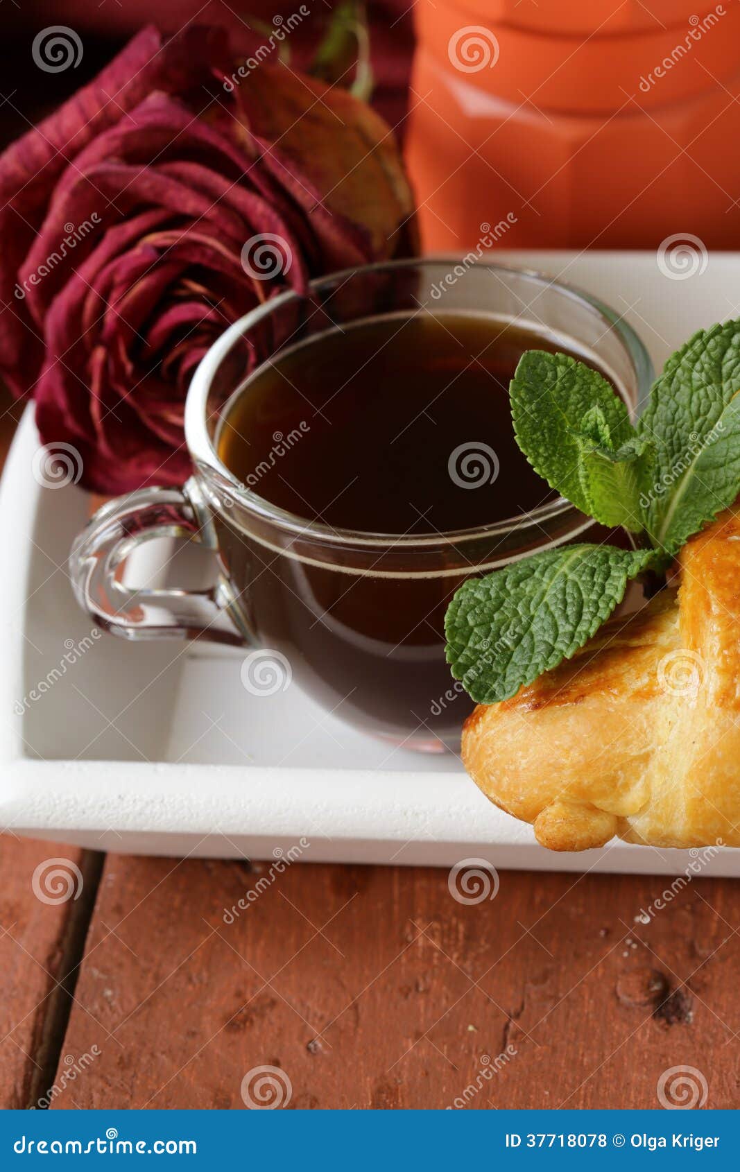 Coffee Break or Breakfast Cup of Coffee and Croissant Stock Photo ...