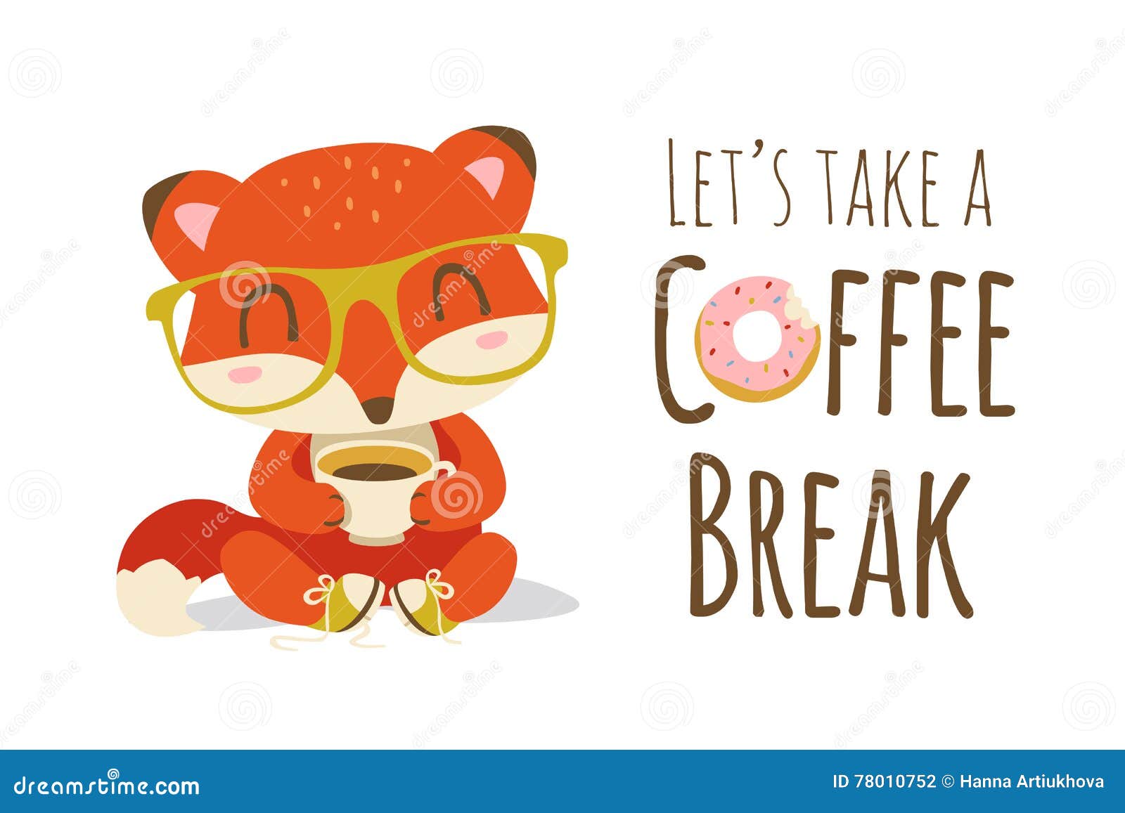 Coffee Break Cartoon Fox Illustration Stock Illustration - Illustration ...