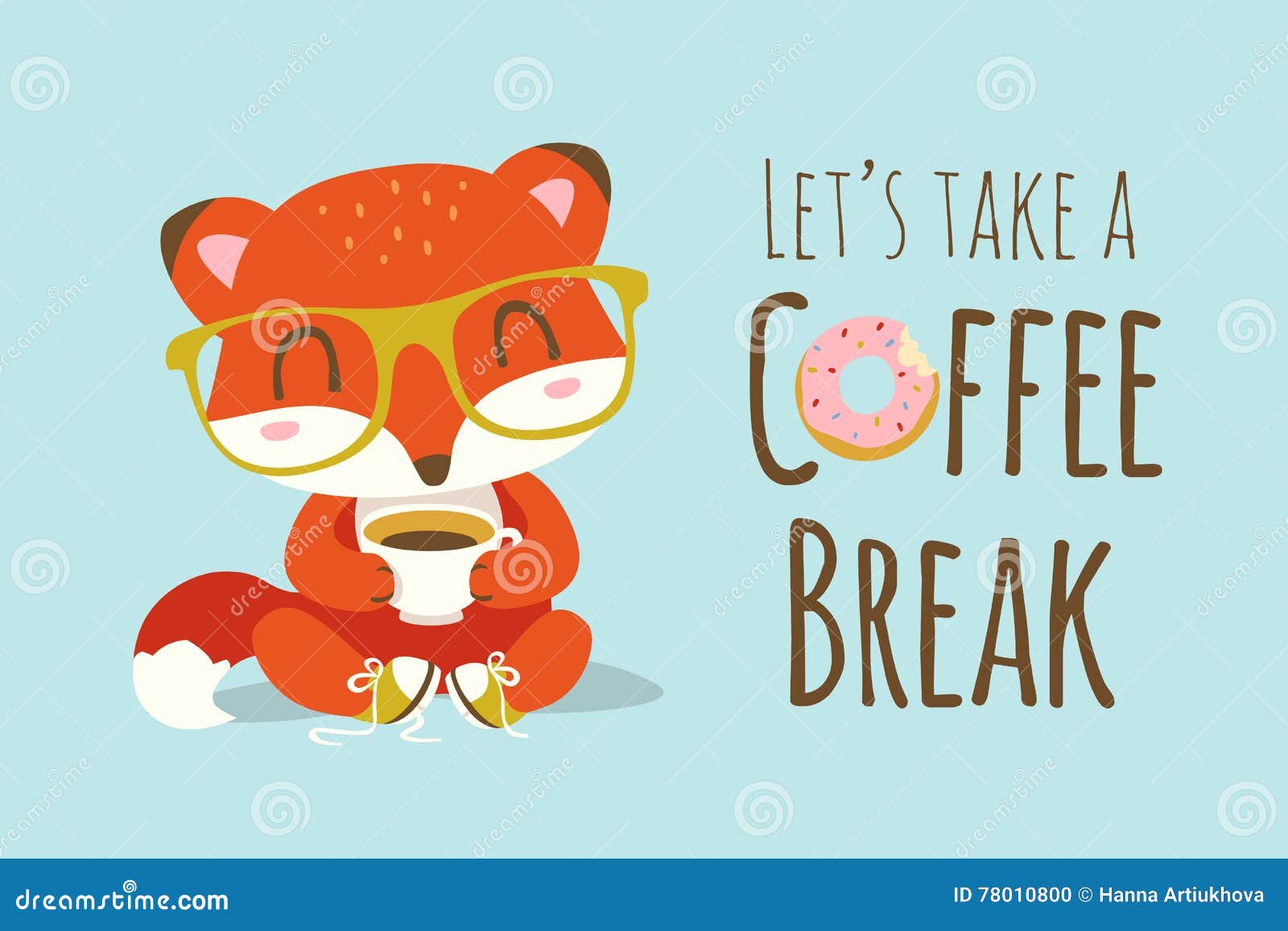 Coffee Break Cartoon Fox Illustration Stock Illustration - Illustration ...