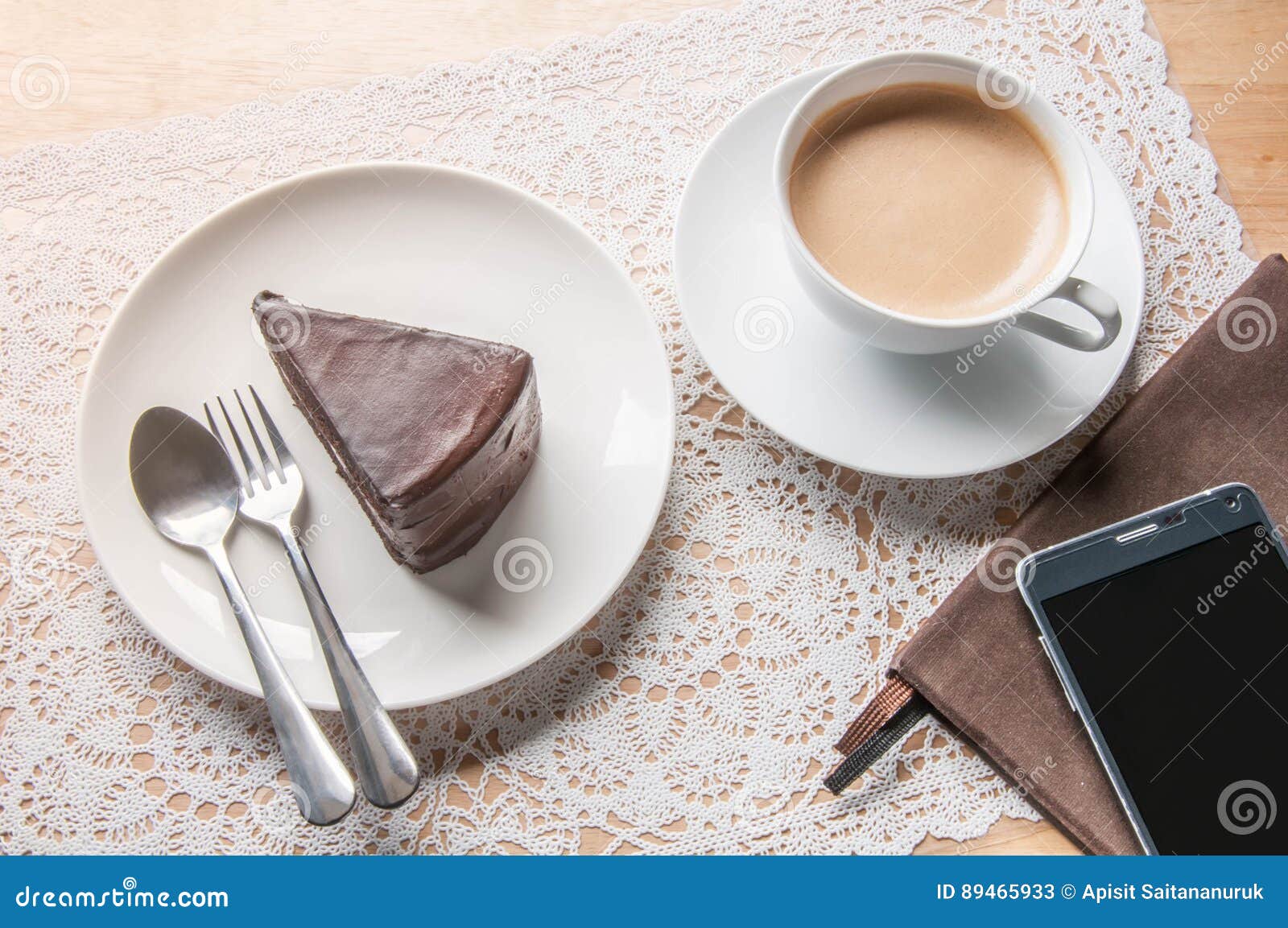 Coffee Break with Chocolate Cake on the Table Stock Image - Image of ...