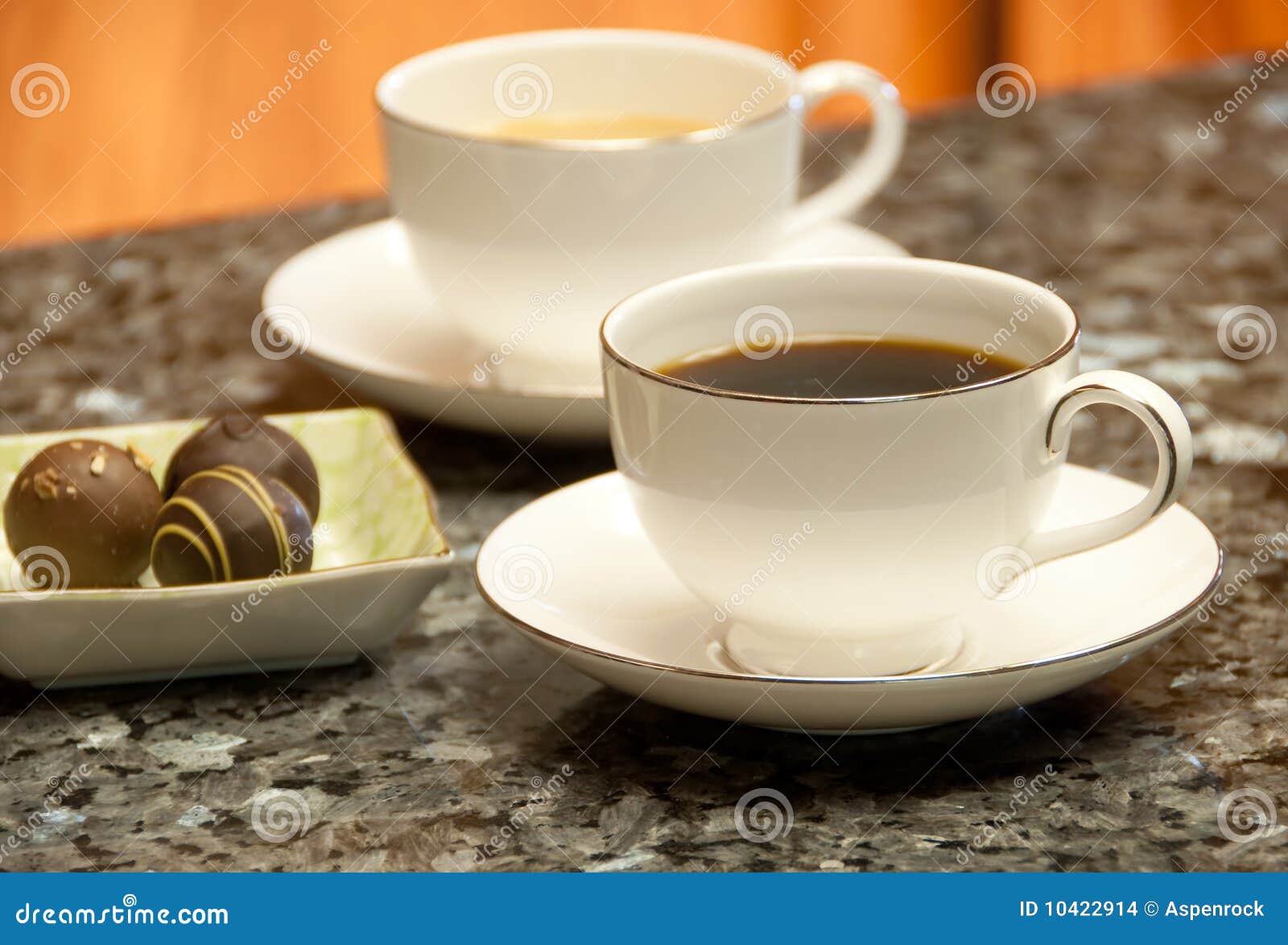 Coffee Break with Chocolates Stock Photo - Image of marble, saucer ...