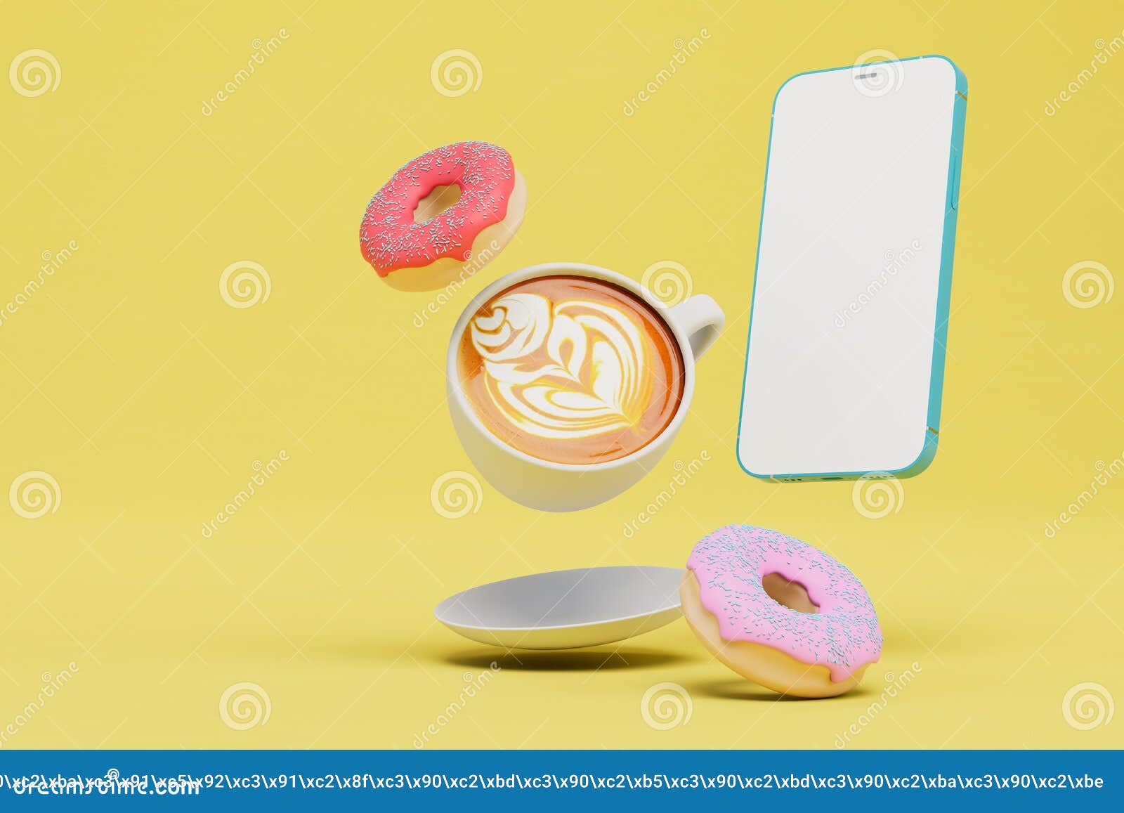 Smartphone With Donut In Flat Cartoon Style. Background Of Donut With ...