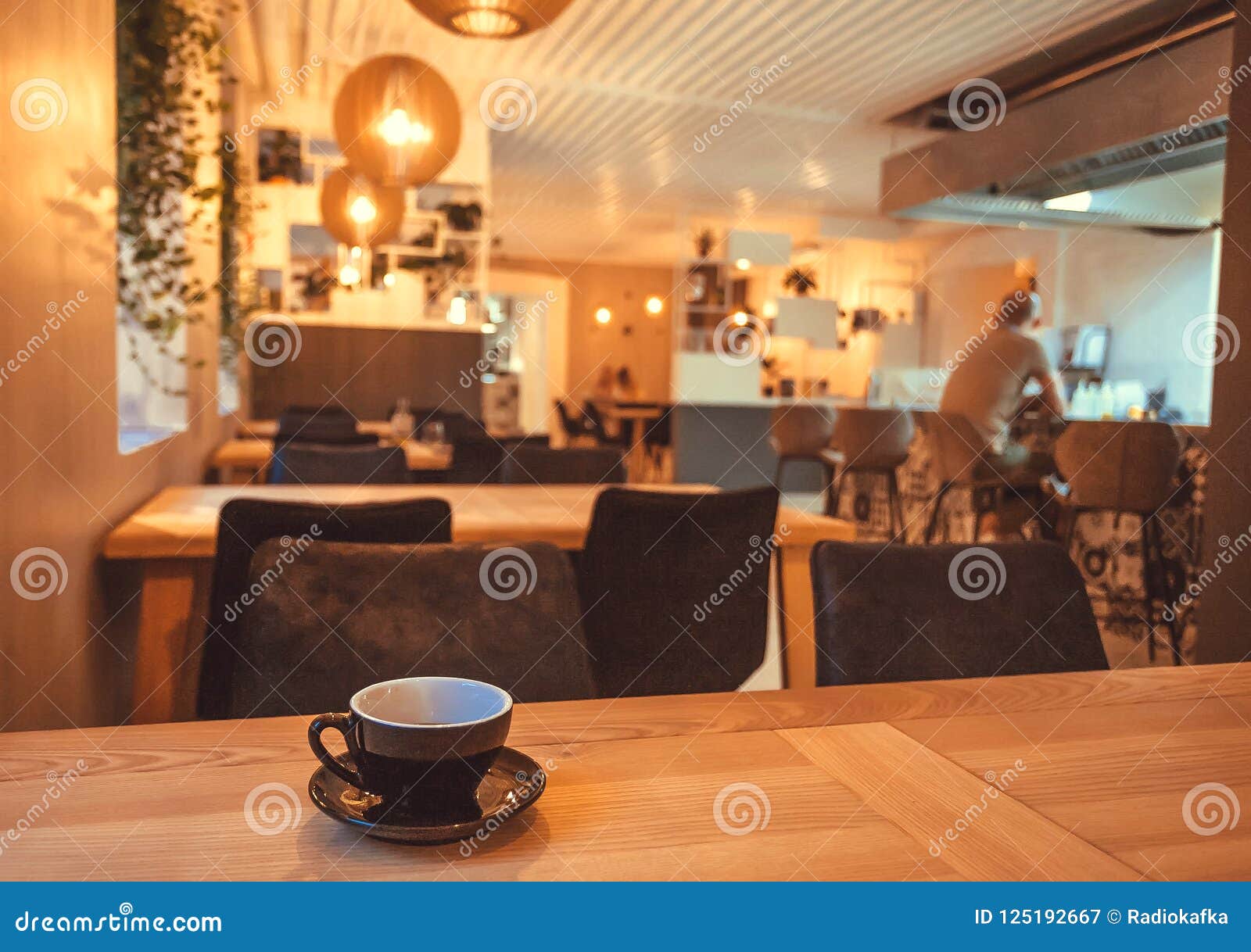 Coffee Break with Cup on Table of Restaurant or Cafe. Interior Bar ...