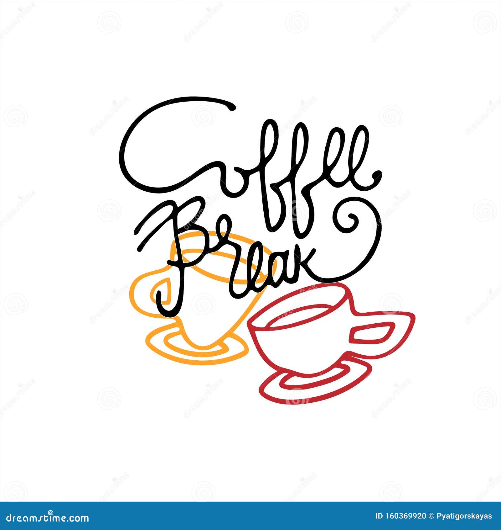 Coffee Break Hand Lettering and Coffee Cup Outlines. Isolated on the ...