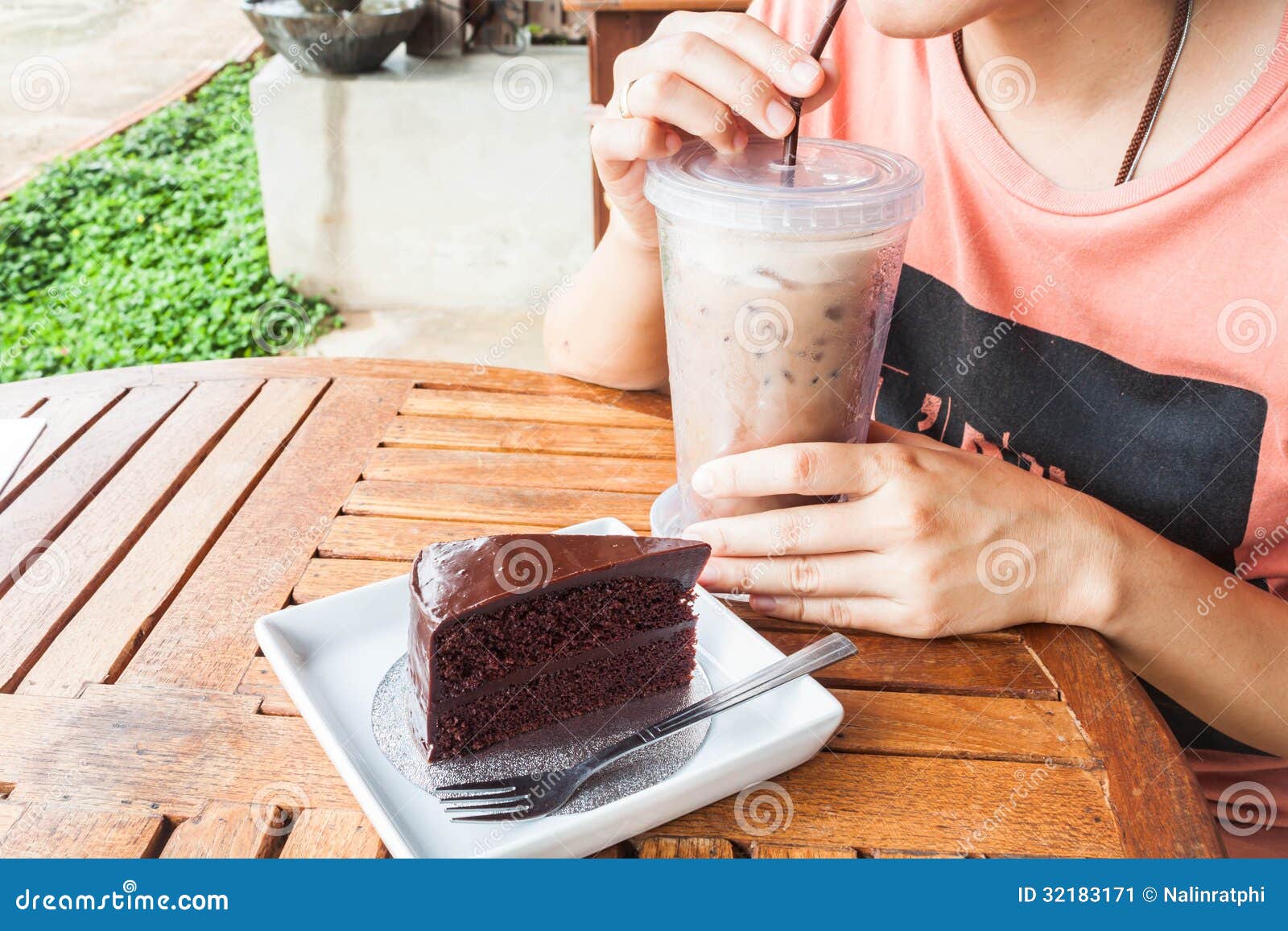 Coffee Break with Iced Coffee and Cake Stock Image - Image of brown ...