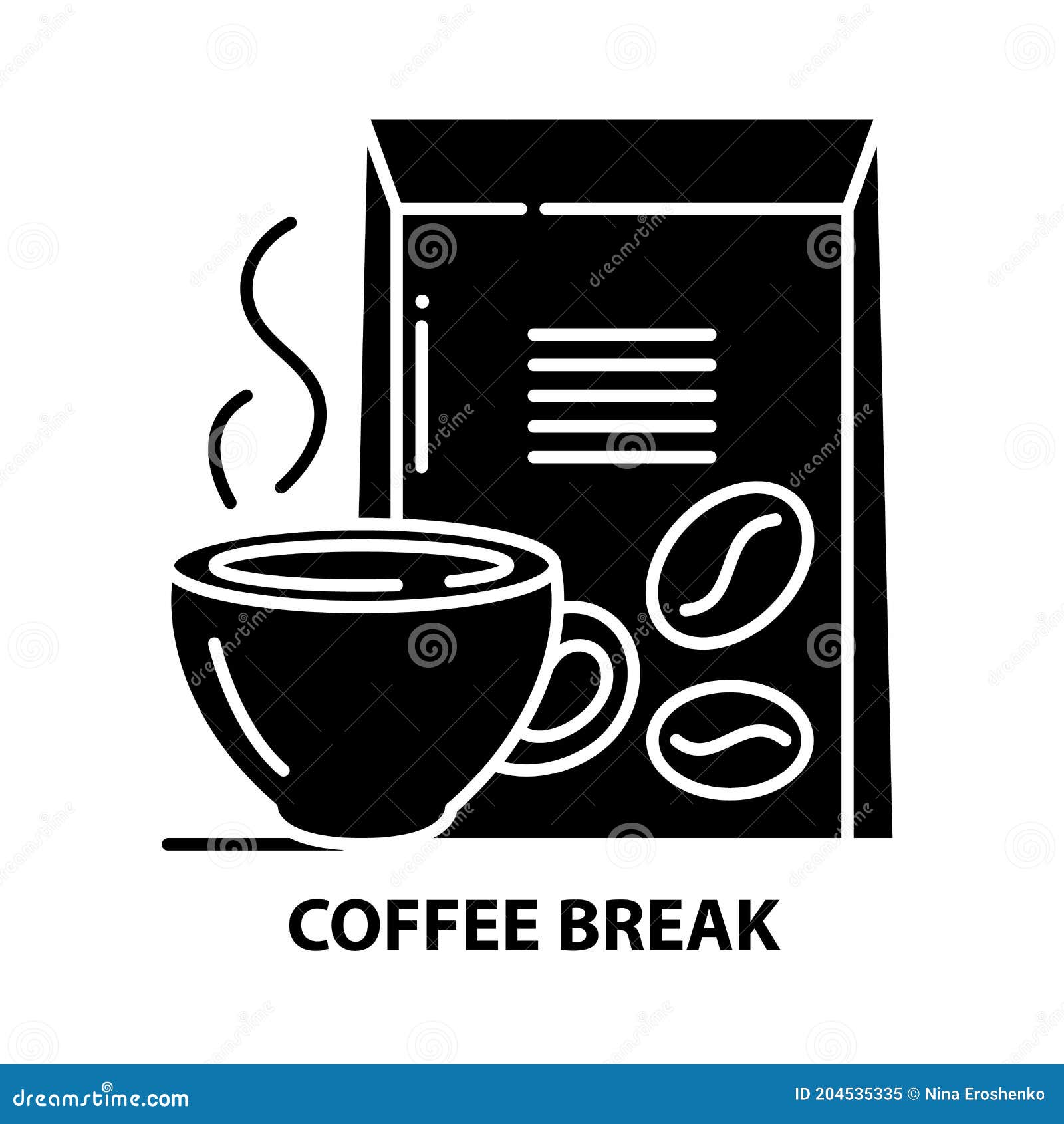 Coffee Break Icon, Black Vector Sign with Editable Strokes, Concept ...