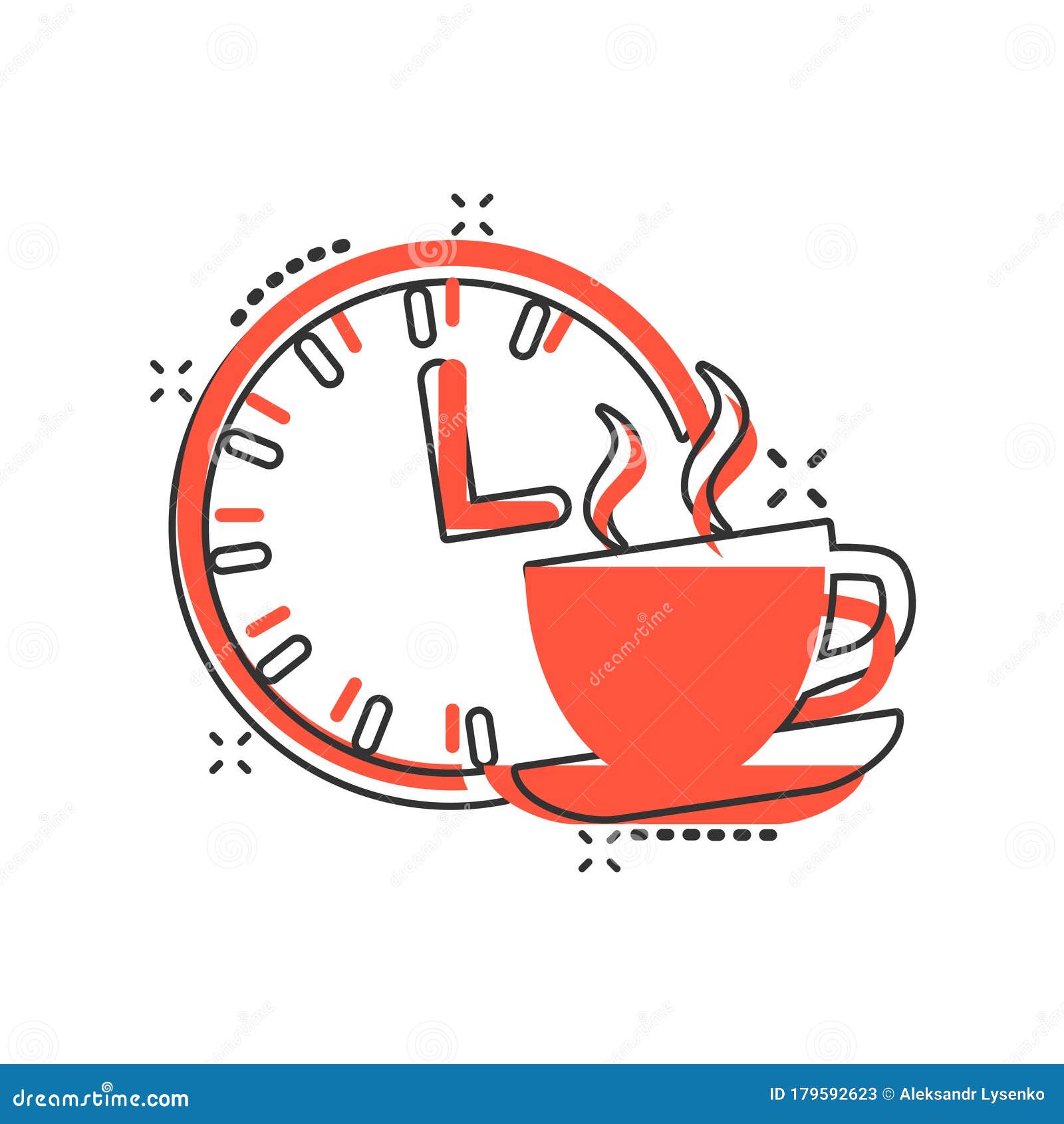 Coffee Break Icon in Comic Style. Clock with Tea Cup Cartoon Vector ...