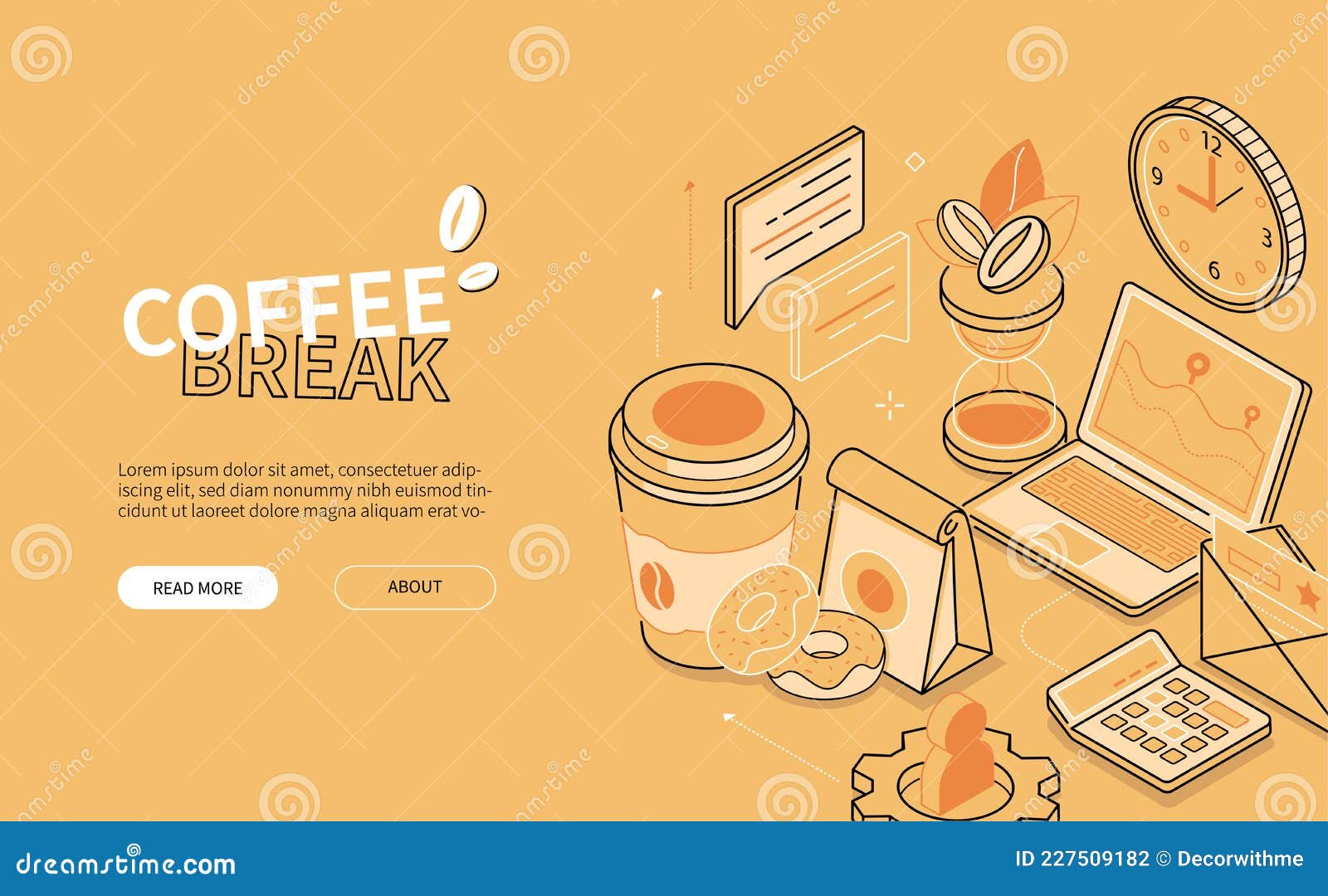 Coffee Break - Line Design Style Isometric Web Banner Stock Vector ...