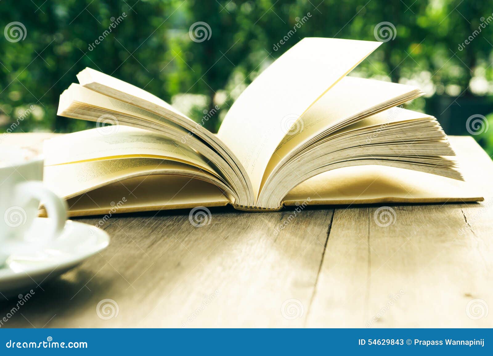 Coffee Break and Open Book on Wooden Table Stock Image - Image of ...
