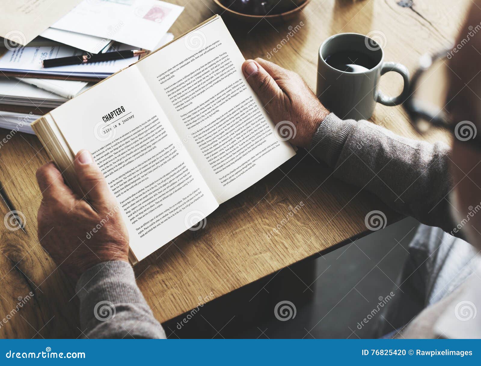 Coffee Break Reading Travel Book Lifestyle Concept Stock Photo - Image ...