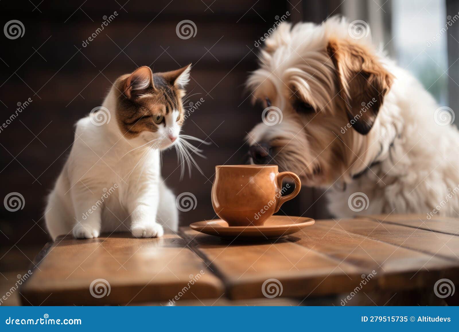 Coffee Break Ritual with Pet or Friend Joining in on the Fun Stock ...