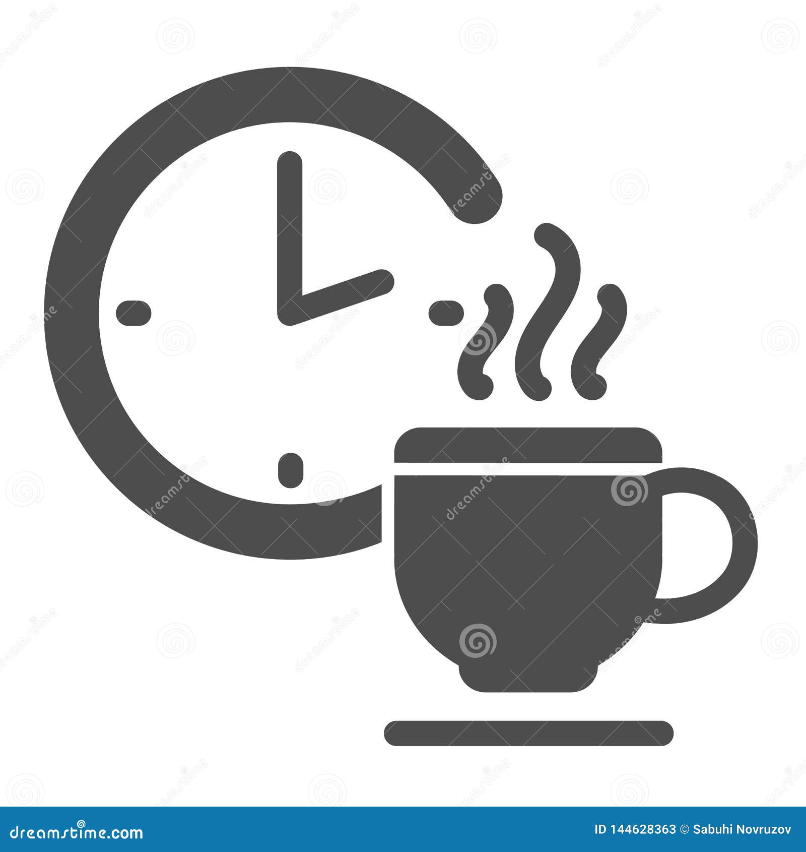 Coffee Break Solid Icon. Clock and Cup Vector Illustration Isolated on ...