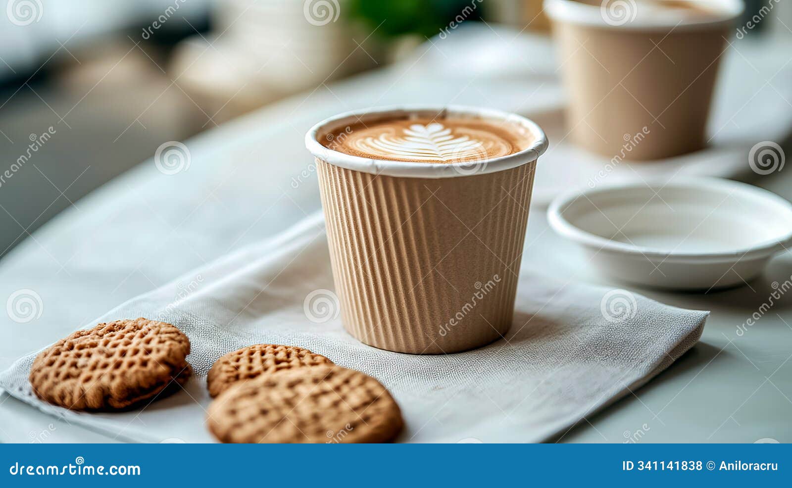 Coffee Break at Table with Paper Cups and Cookies Stock Photo - Image ...