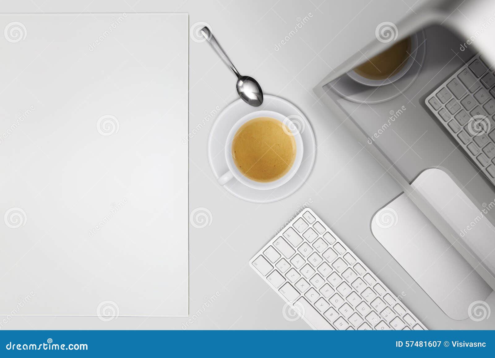 Coffee Break, Top View Desk with Computer and Cup of Coffee Stock Image ...