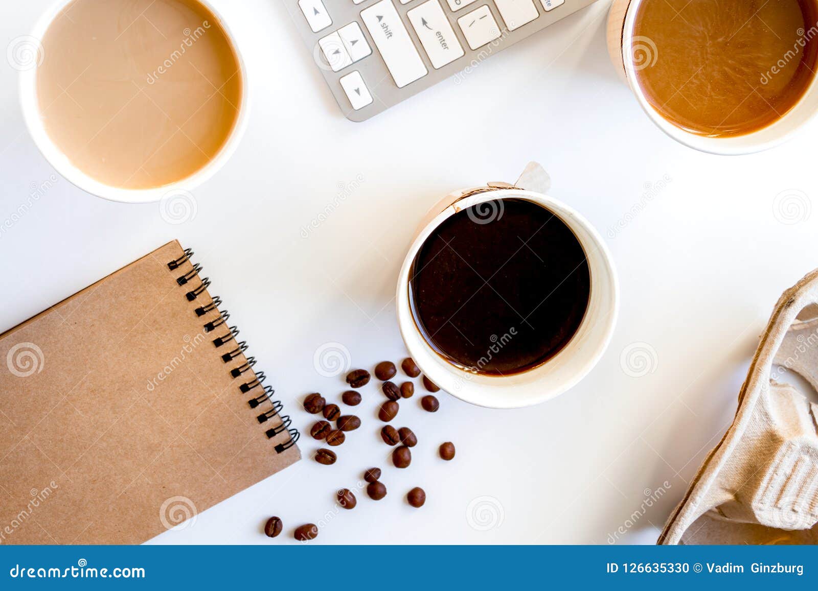 Coffee Break at White Background Top View Stock Photo - Image of office ...