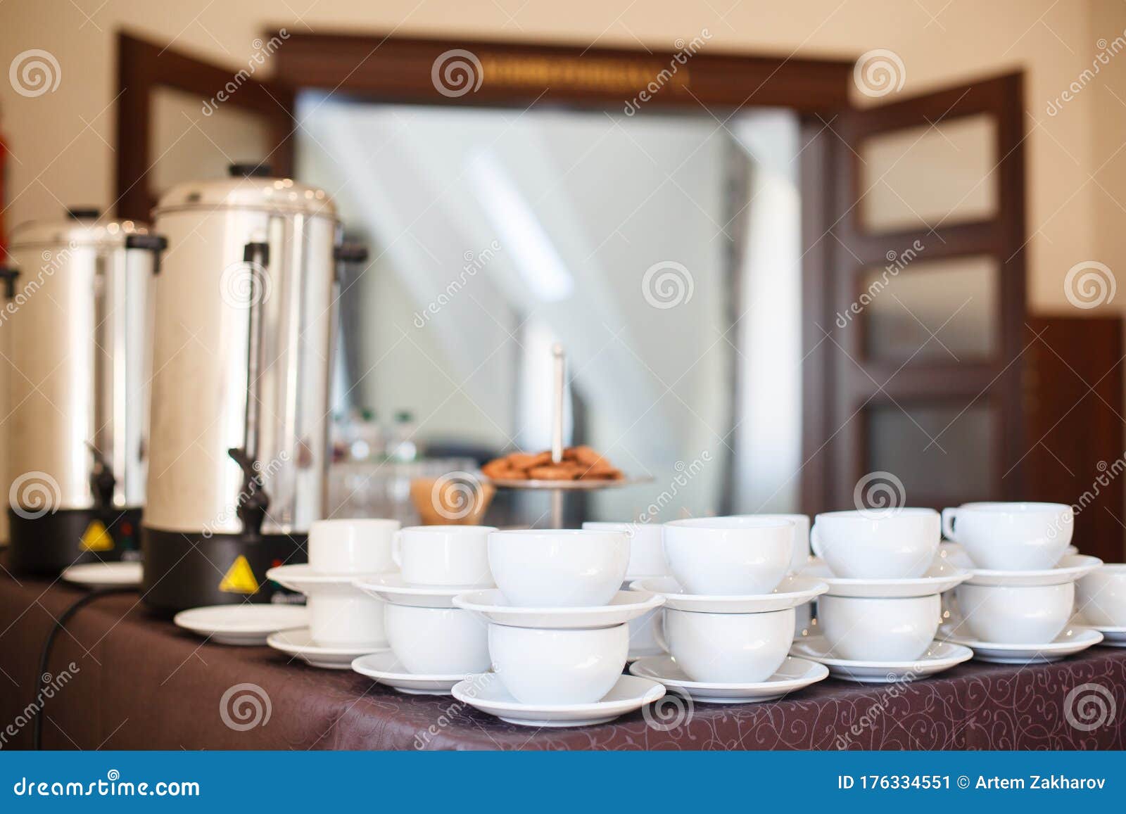 Coffee Break, White Cups at the Conference in the Office. Stock Image ...
