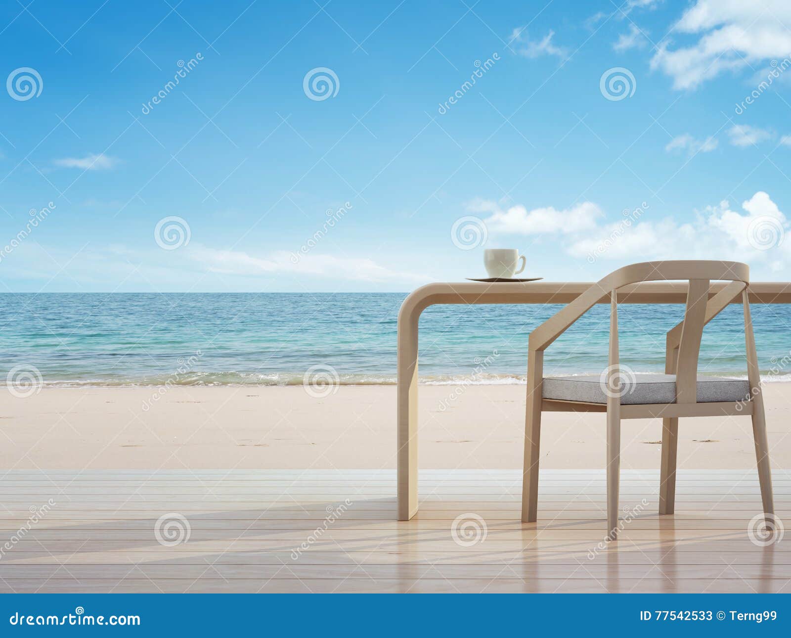 Coffee Break at Work on Beach, Sea View Home Office Stock Image - Image ...