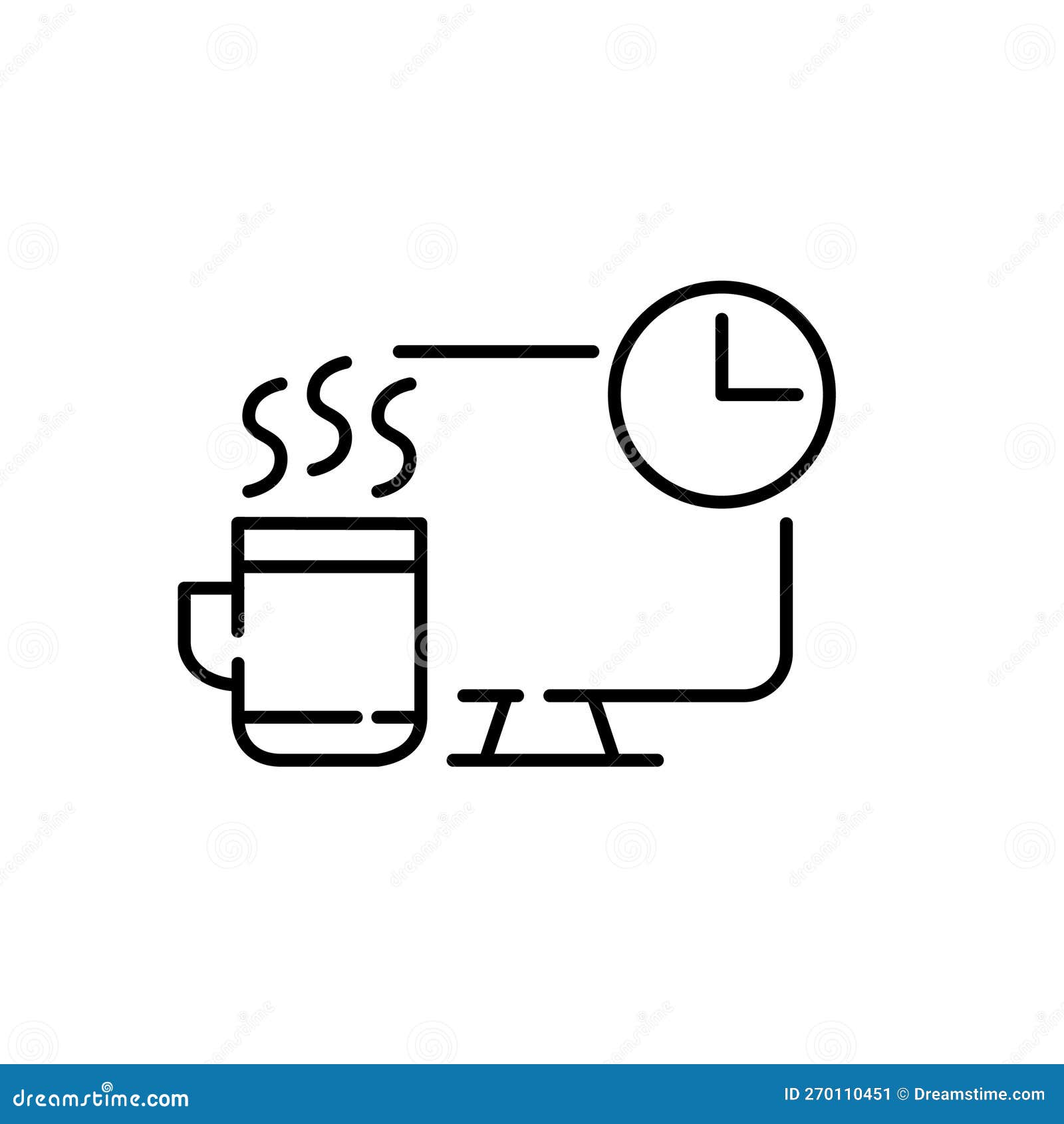 Coffee Break at Work. Hot Mug and Clock at Desktop Computer. Pixel Perfect, Editable Stroke Icon ...
