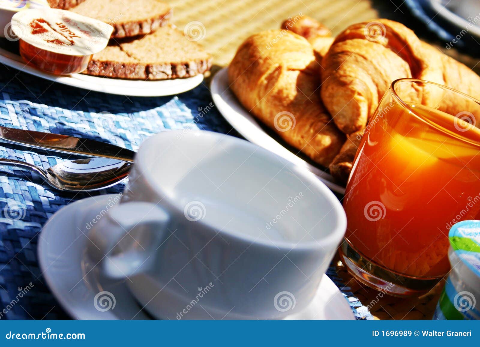 Coffee breakfast stock image. Image of silverware, fruit - 1696989