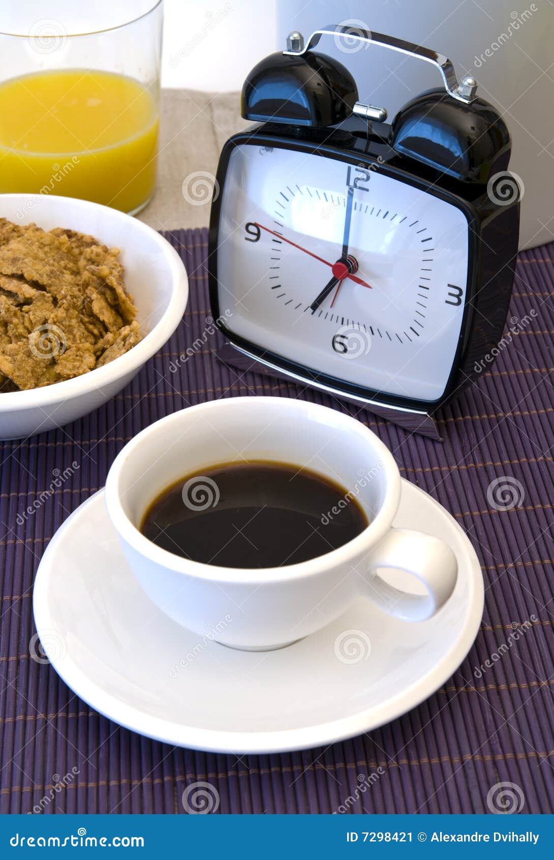 Coffee Breakfast and Alarm Clock Stock Image - Image of cappuccino ...