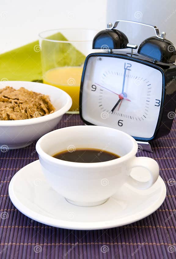 Coffee Breakfast and Alarm Clock Stock Photo - Image of coffe, fine ...