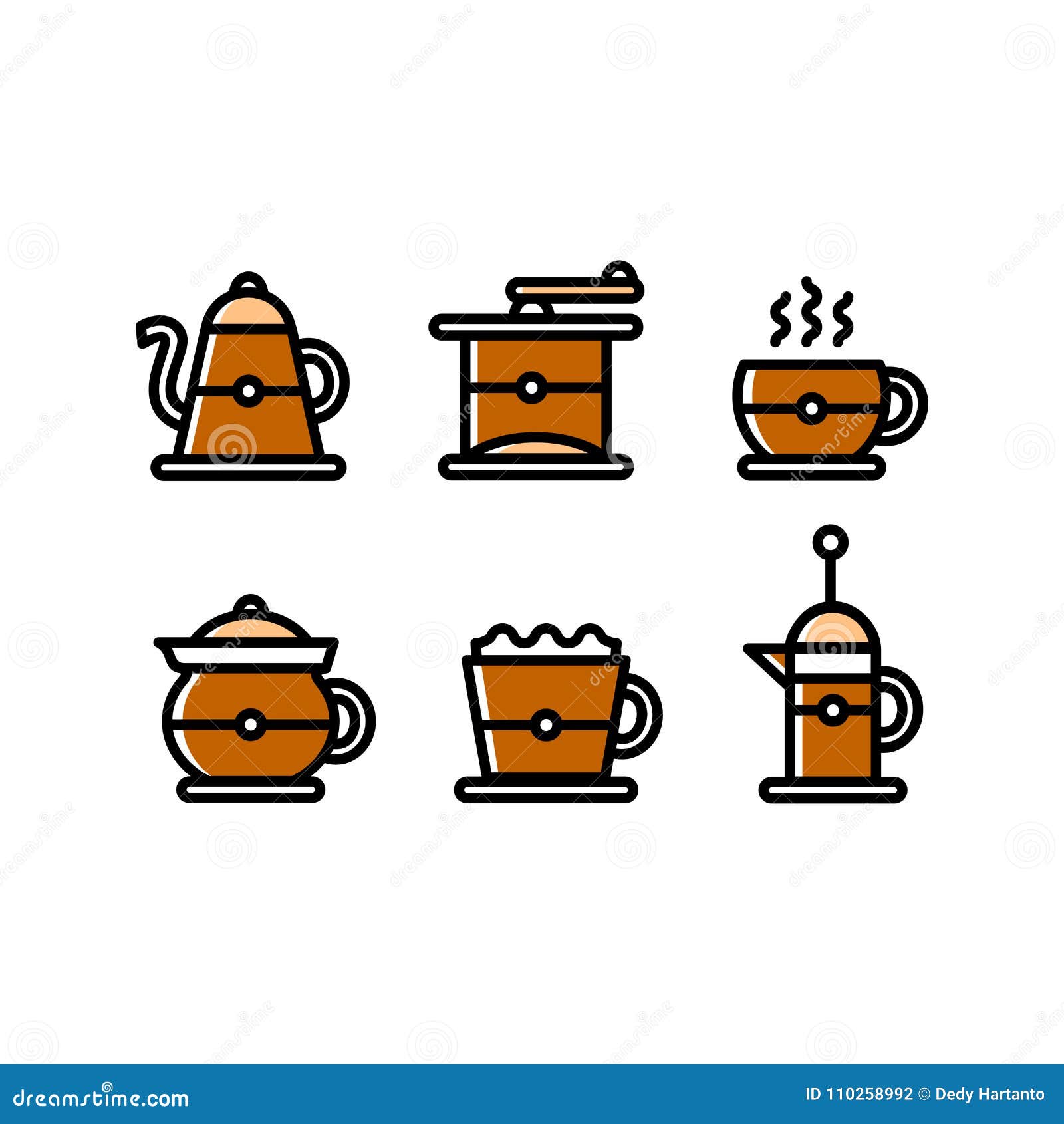 Coffee brewing icon set stock vector. Illustration of coffee - 110258992