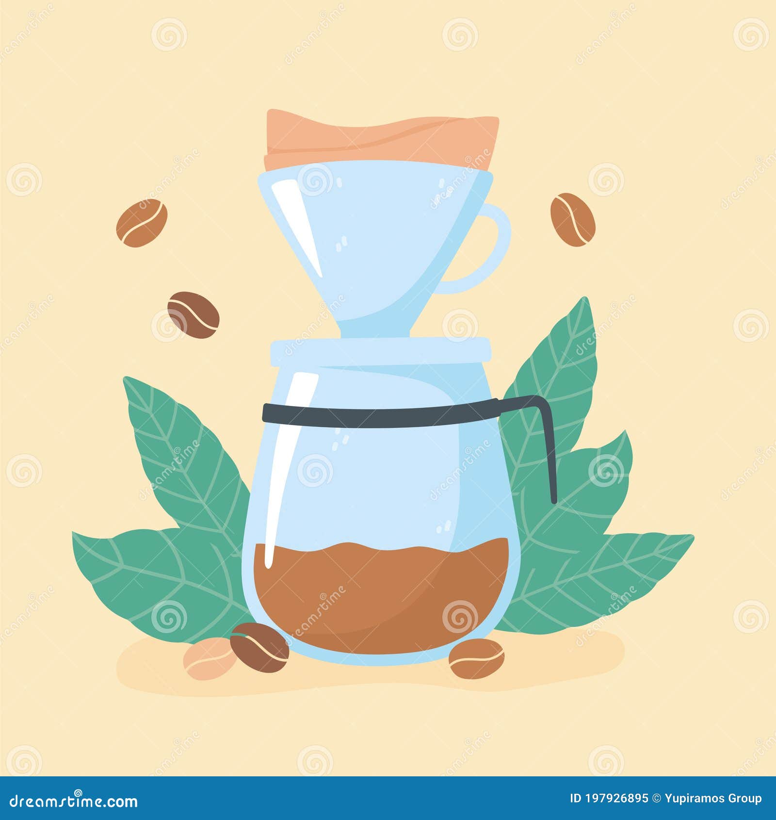 Coffee Brewing Methods, Drip Maker Coffee Grains and Leaves Stock ...