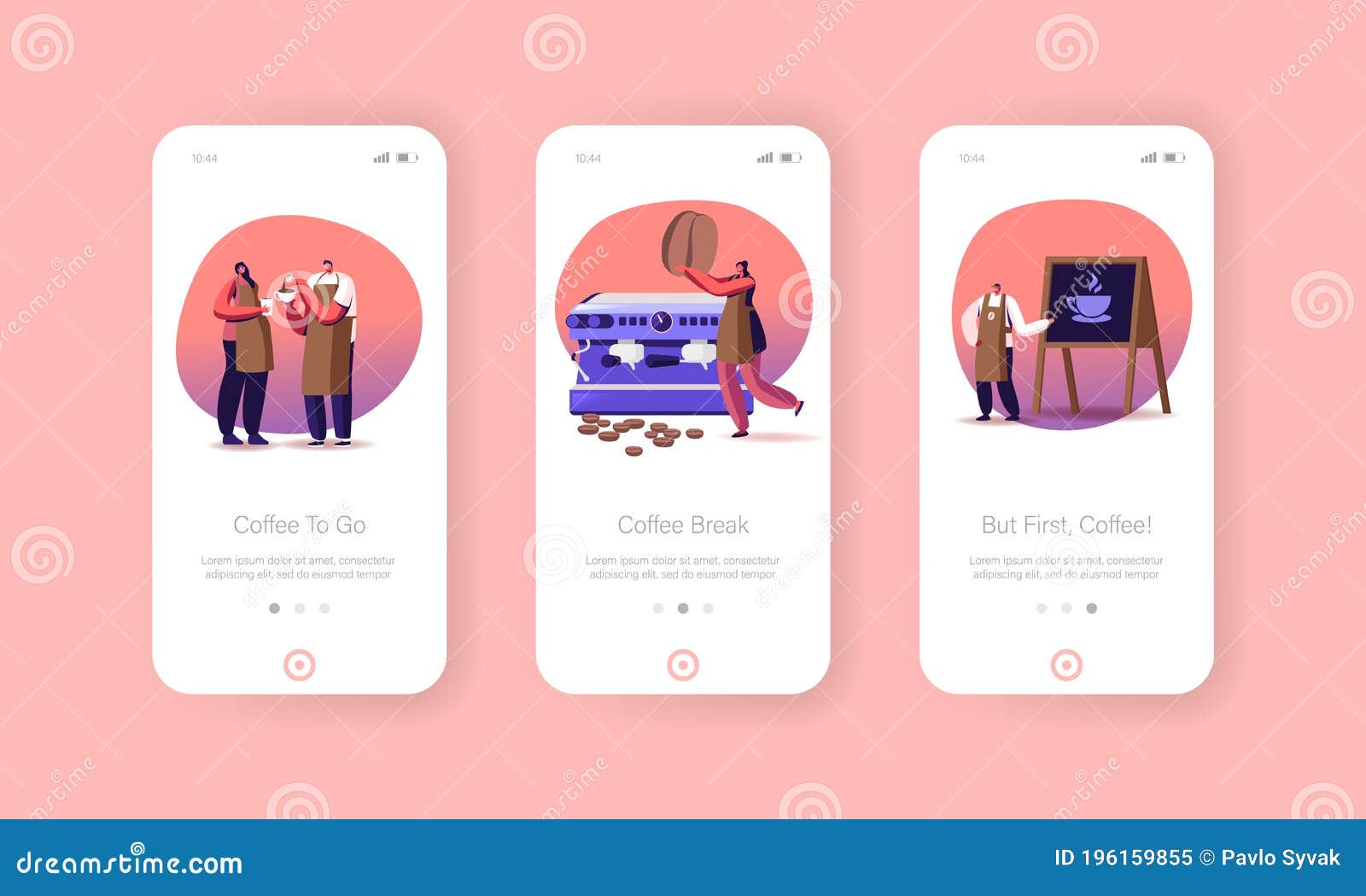 Coffee Onboard Screen. Trendy Mobile Application UI With Cartoon ...