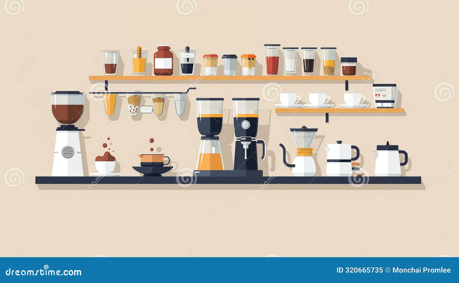Coffee Brewing Process Flat Design Front View Vintage Theme Animation ...