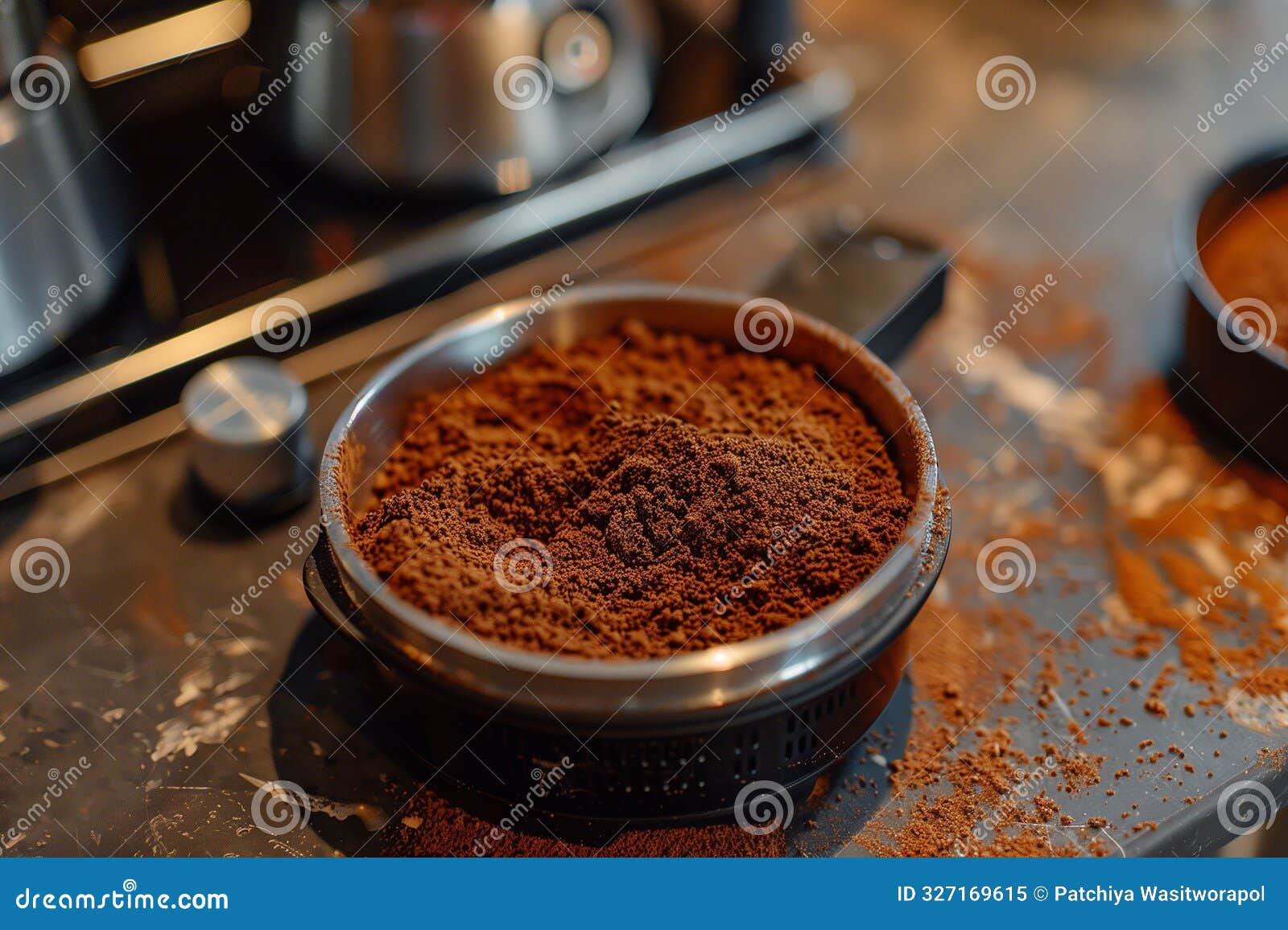 Coffee Brewing Process, Measuring the Coffee Grounds, a Detailed Shot ...