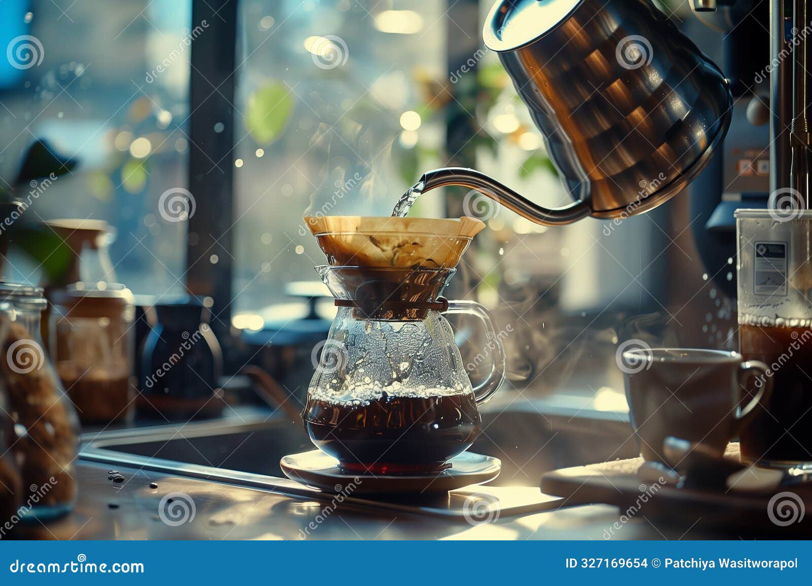 Coffee Brewing Process and the Moment of Pouring, a Shot of Coffee ...
